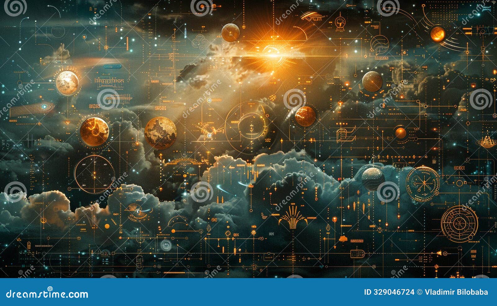 Stellar Map Depicting Celestial Bodies and Cosmic Patterns in a Nebula ...