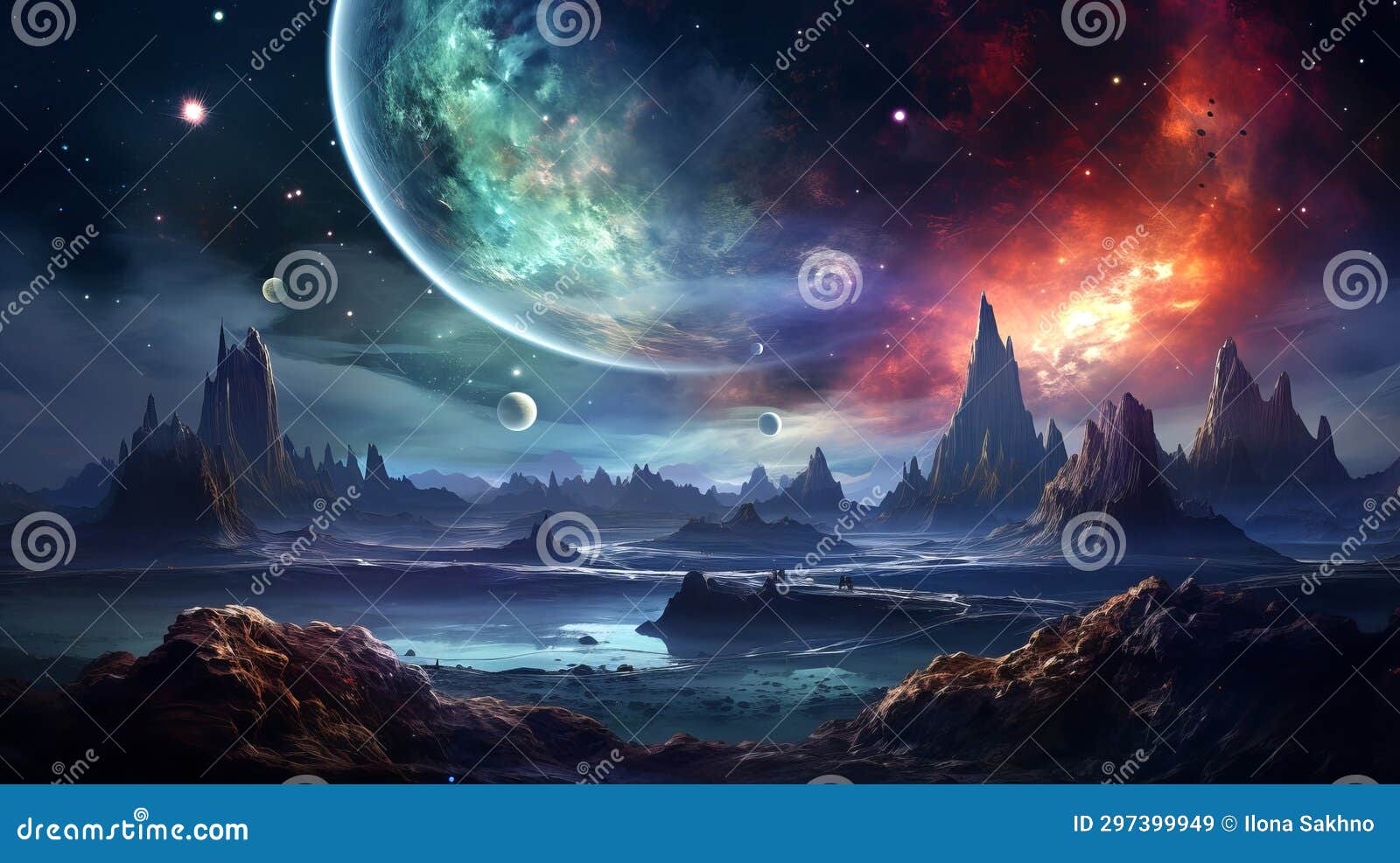 Stellar Scenery, Galaxies, Planets, Space, Futuristic World Stock ...