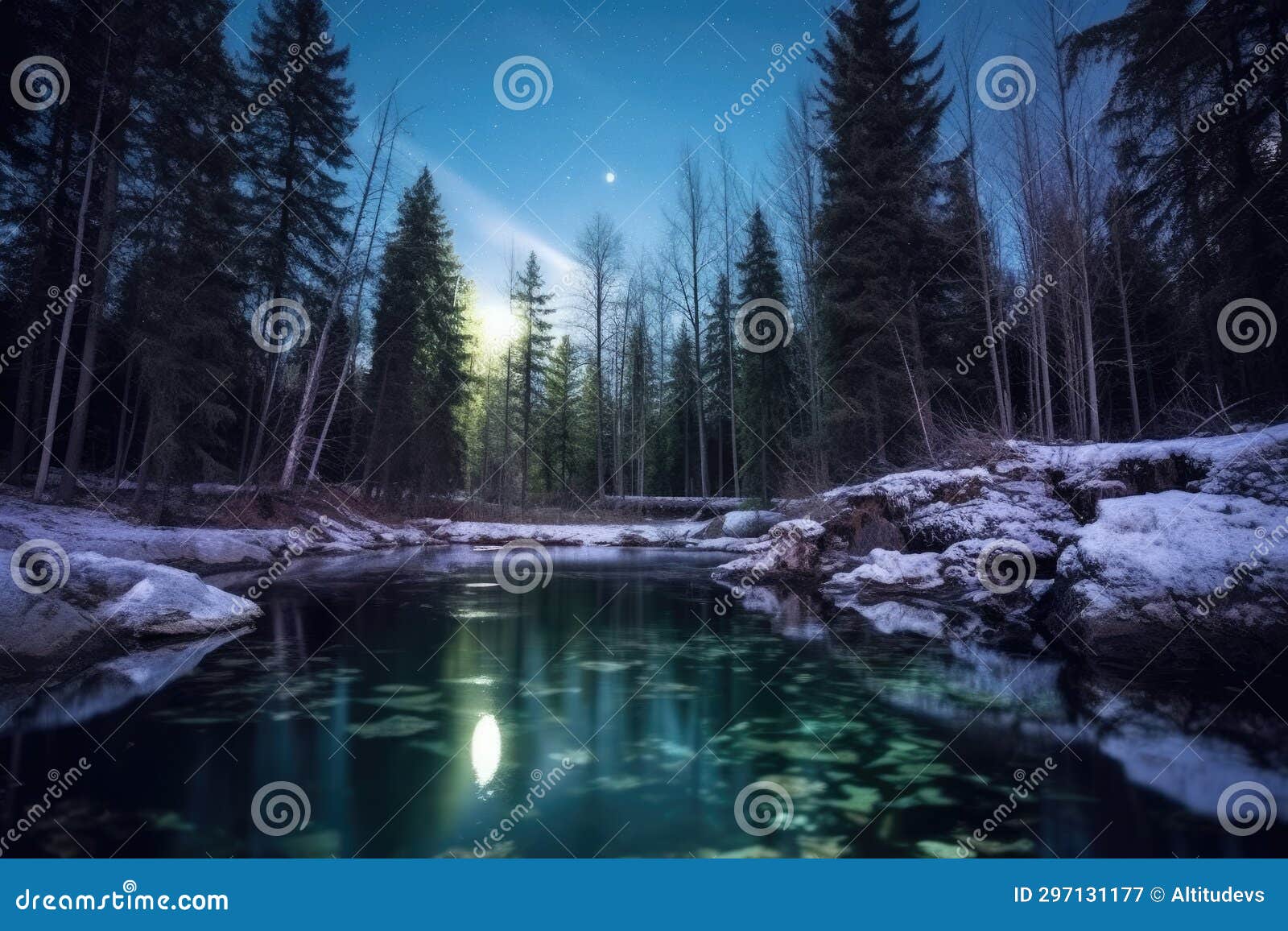 Stellar Sky Over a Natural Hot Spring in a Forest Stock Image - Image ...