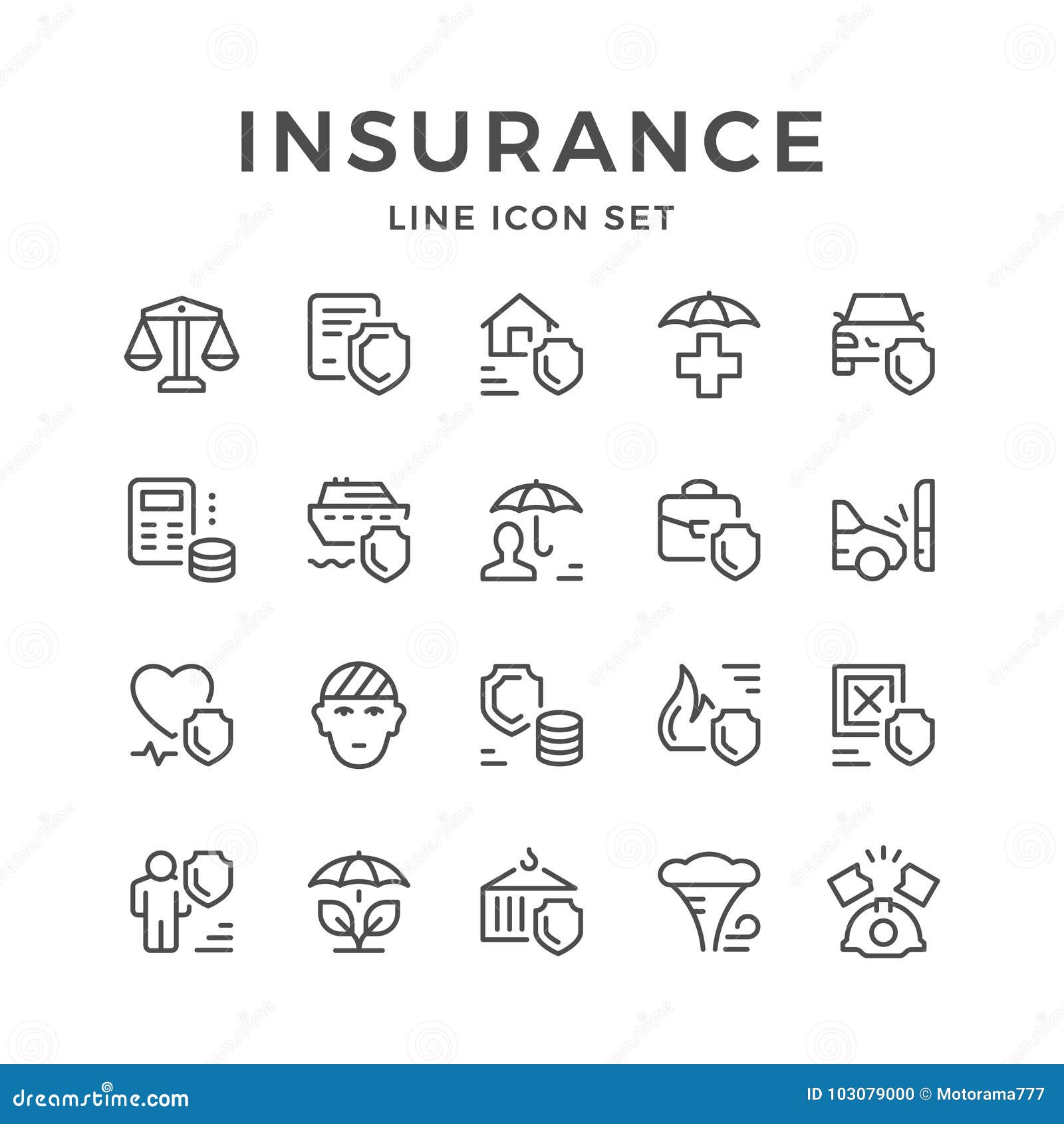 Stellen Sie Linie Ikonen Der Versicherung Ein Vektor Abbildung ...