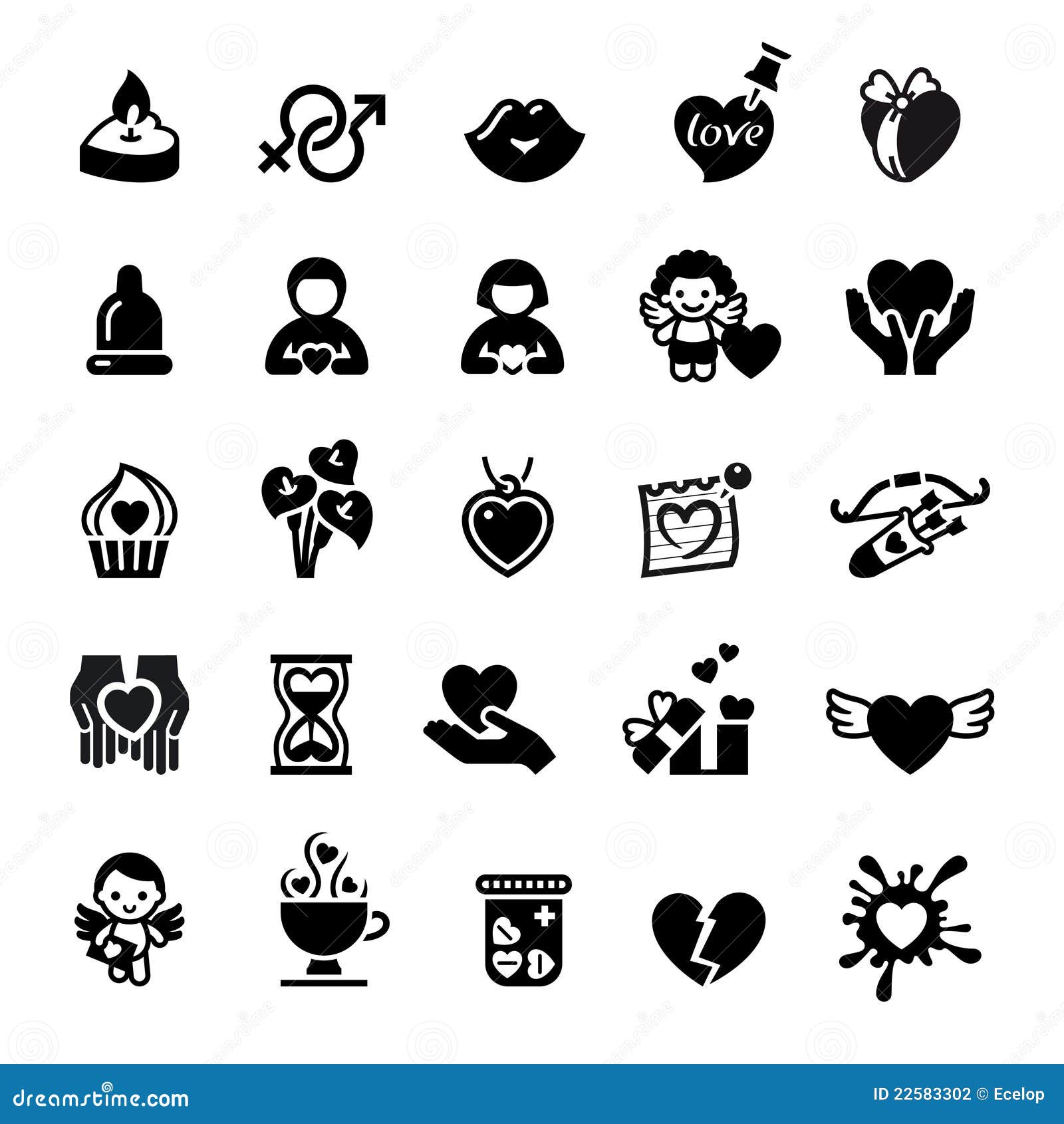 Stellen Sie Valentinstagikonen, Romantisches Zeichen Der Liebe Ein ...