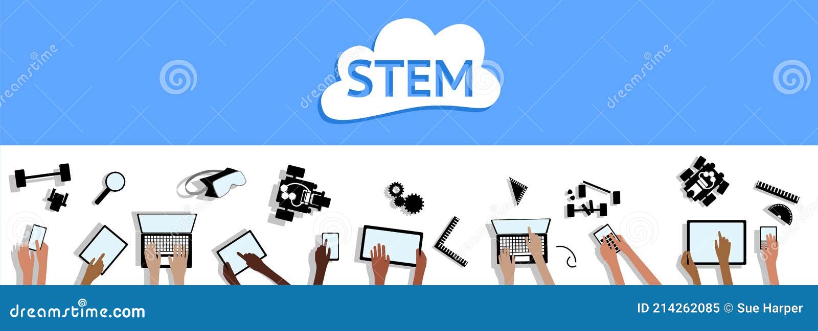 STEM Banner Science Technology Engineering Maths Device Tablets Cloud ...