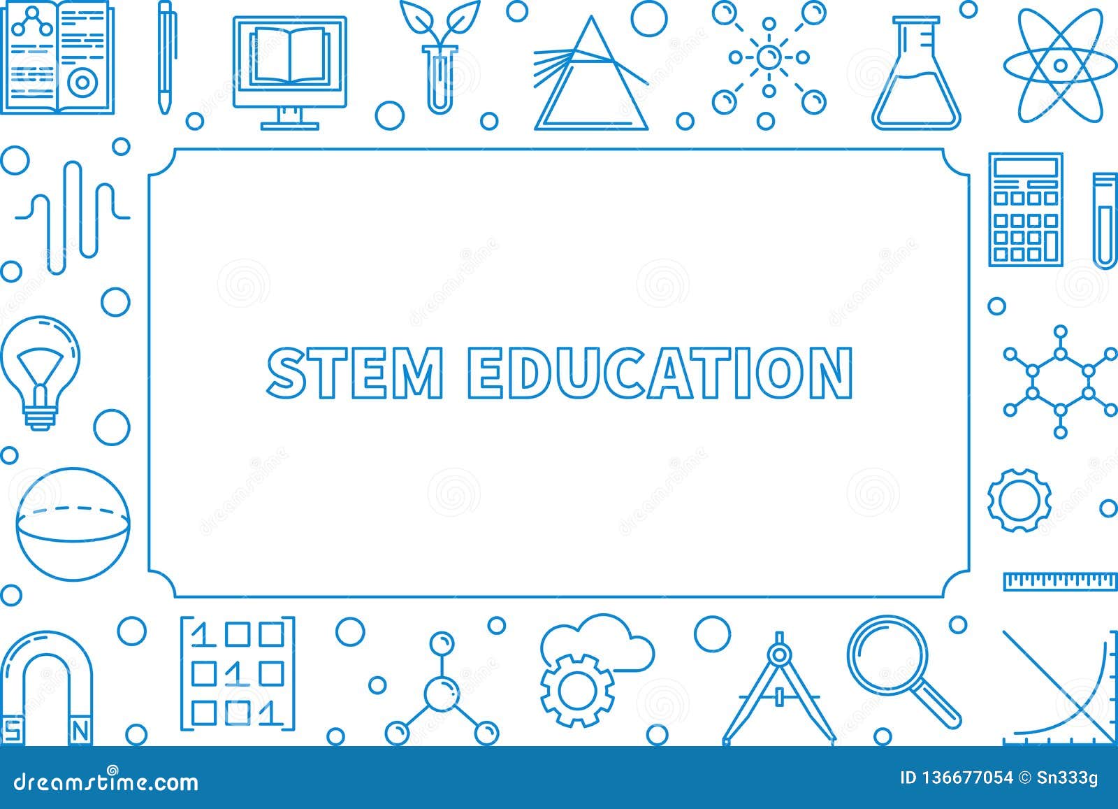 STEM Blue Horizontal Frame. Vector Science Outline Illustration Stock ...