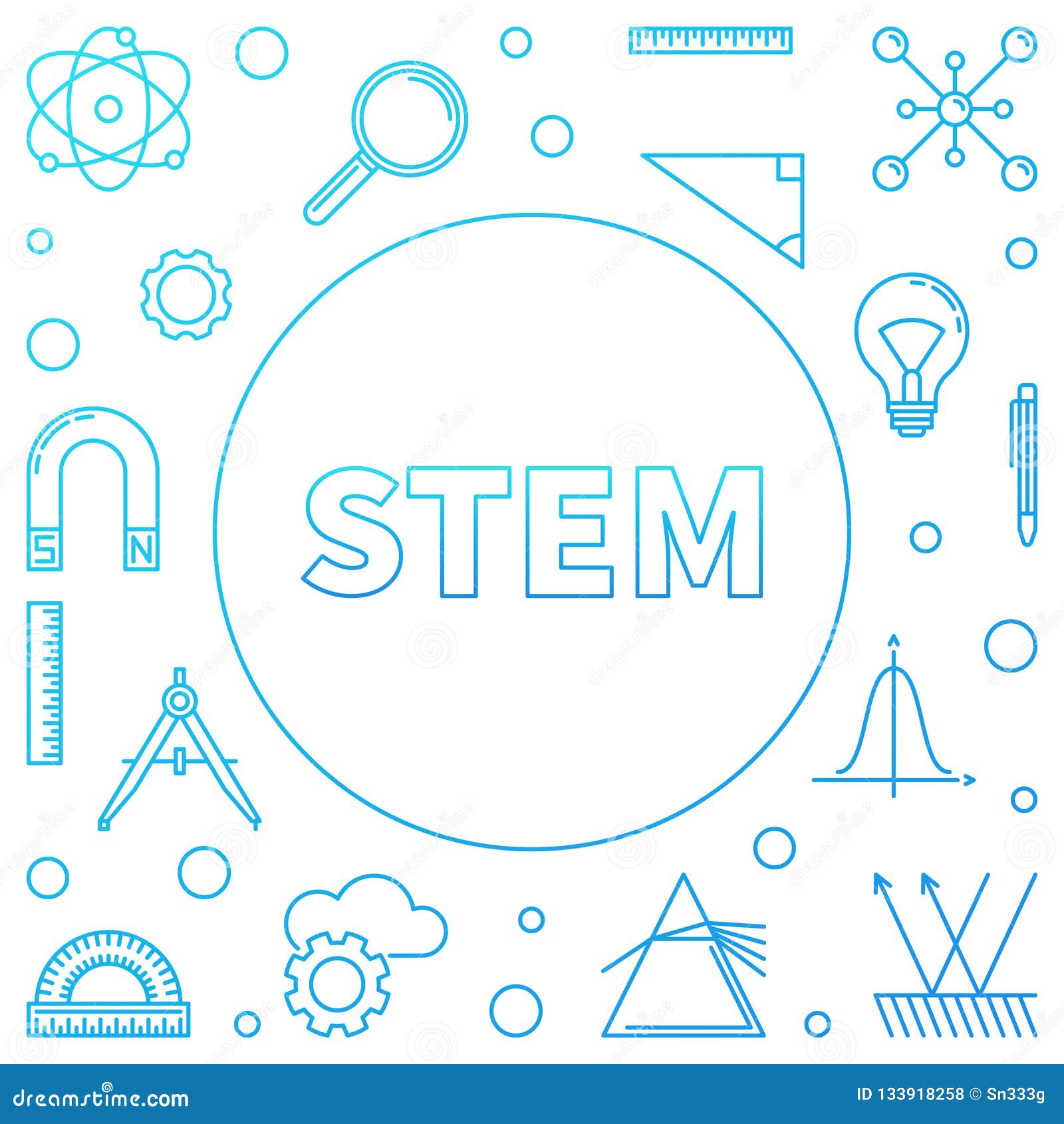 STEM Blue Square Frame. Vector Illustration in Thin Line Style Stock ...