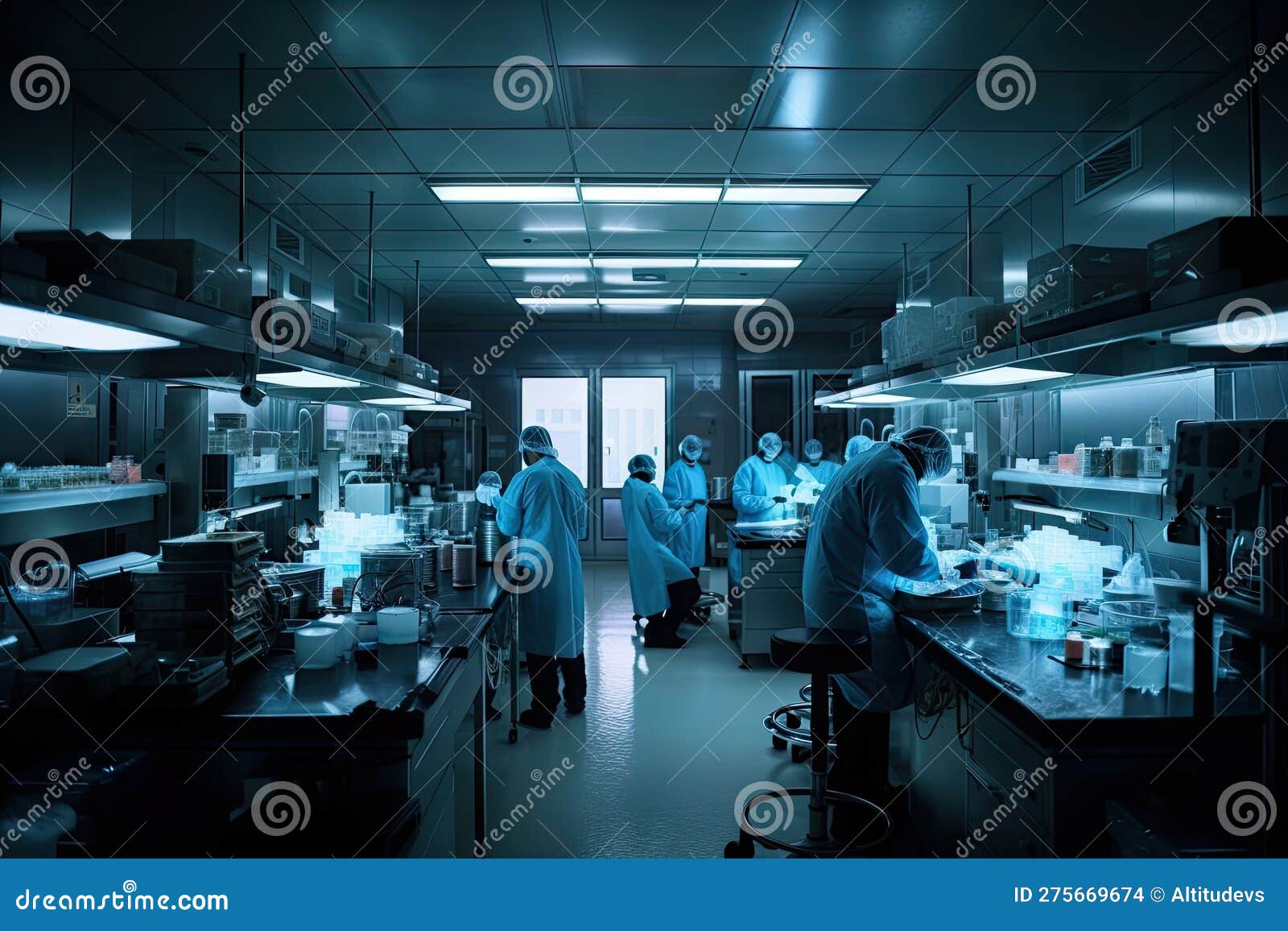 Stem Cell Research Laboratory, with Technicians Performing Experiments ...