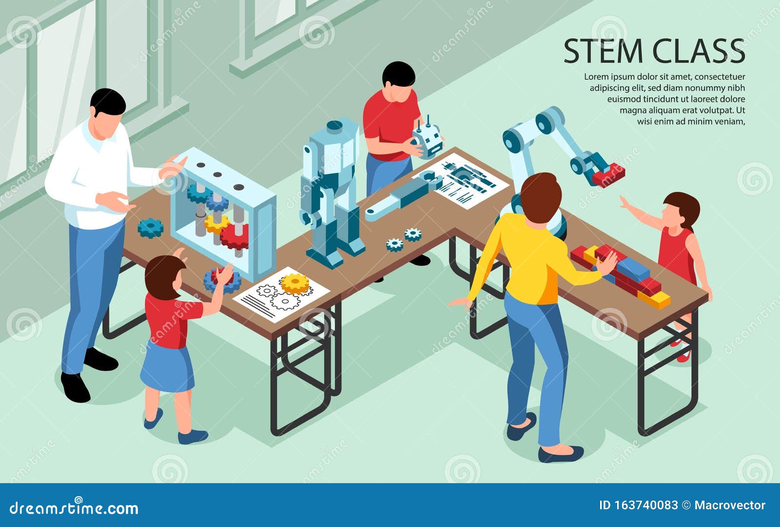 STEM Class Isometric Background Stock Vector - Illustration of flask ...