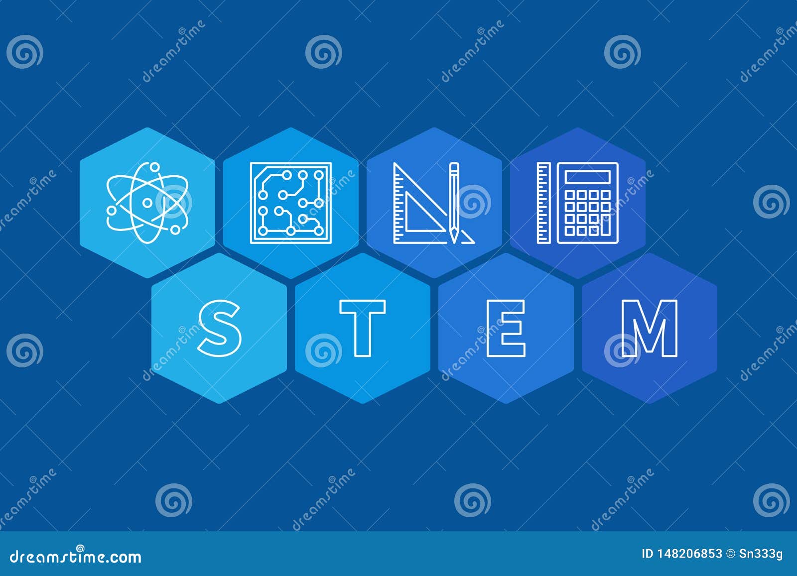 STEM Concept Banner. Vector Blue Hexagonal Illustration Stock Vector ...