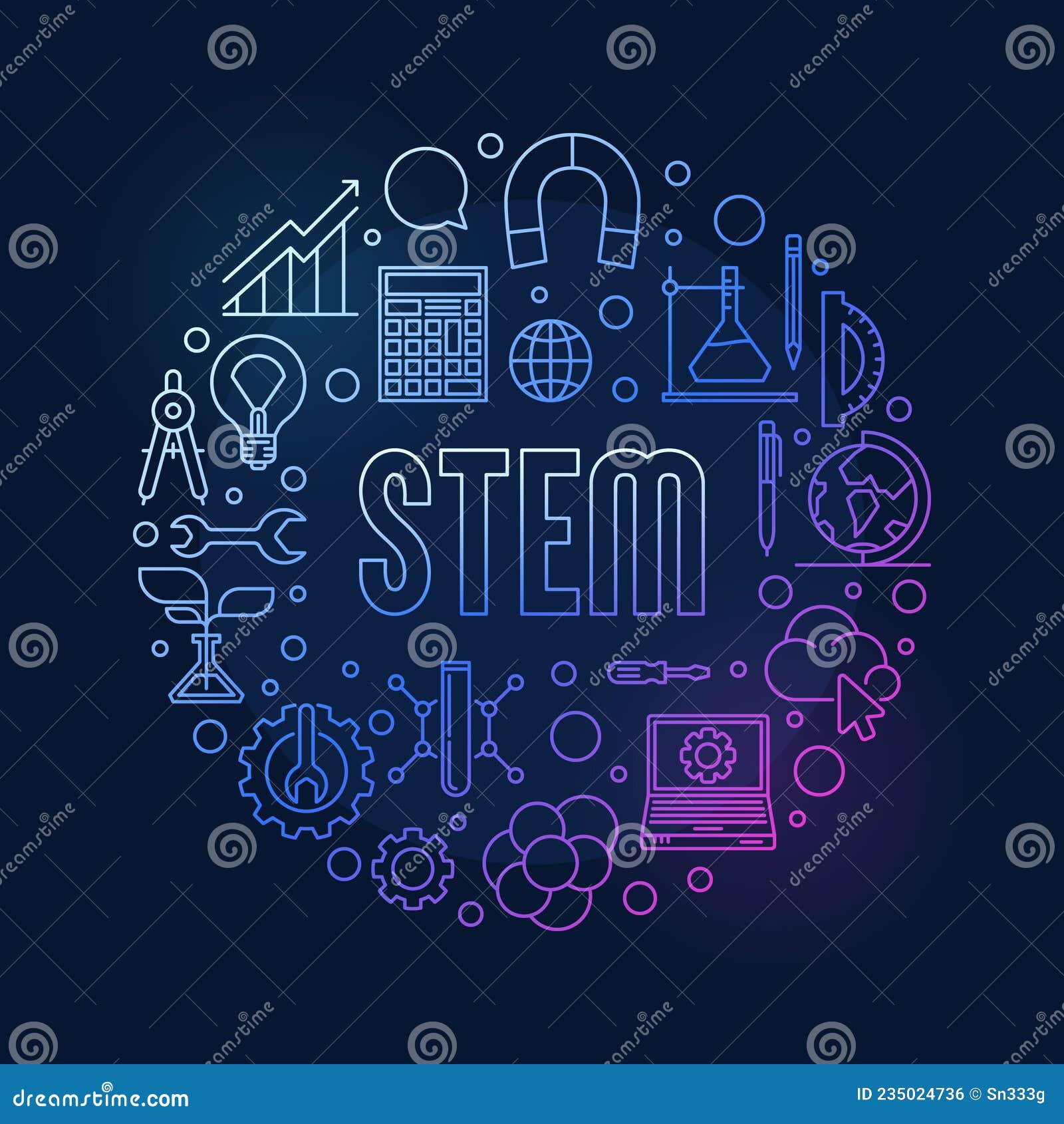 STEM Concept Circular Colored Outline Banner. Vector Illustration Stock ...