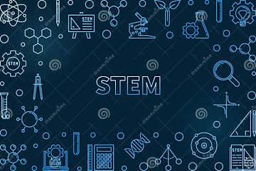 STEM Concept Horizontal Outline Blue Frame. Vector Illustration Stock ...