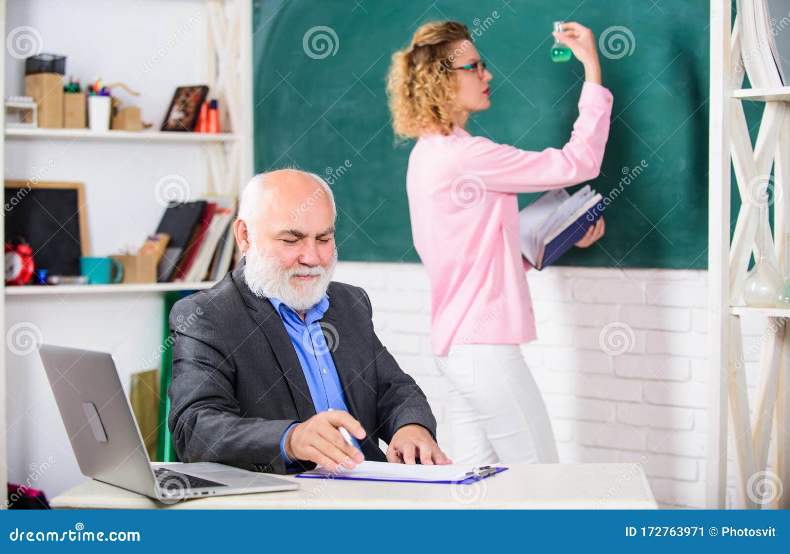 STEM Concept. Man Bearded Professor Teaching Student. Student Study ...