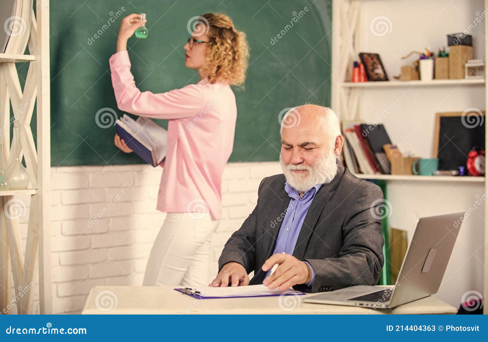 STEM Concept. Man Bearded Professor Teaching Student. Student Study ...
