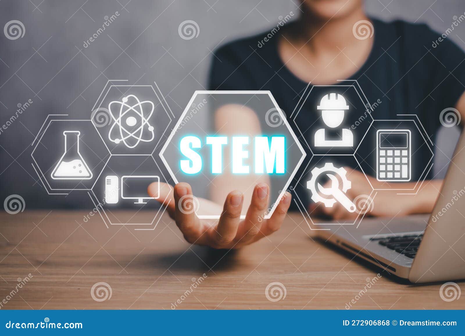 STEM Concept, Business Person Hand Holding STEM Icon on Virtual Screen ...