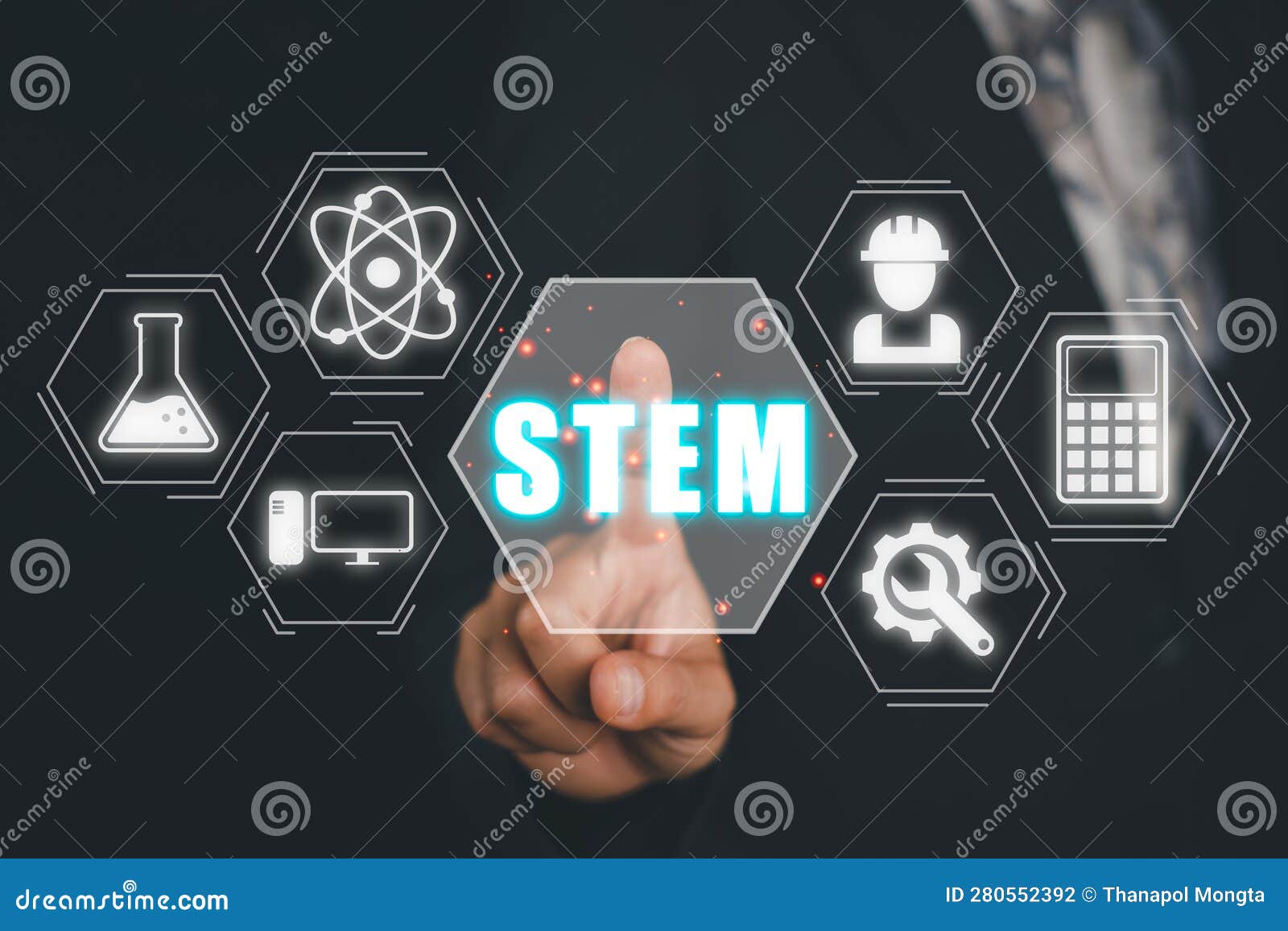 Businessman Hand Touching STEM Icon on Virtual Screen Stock Photo ...