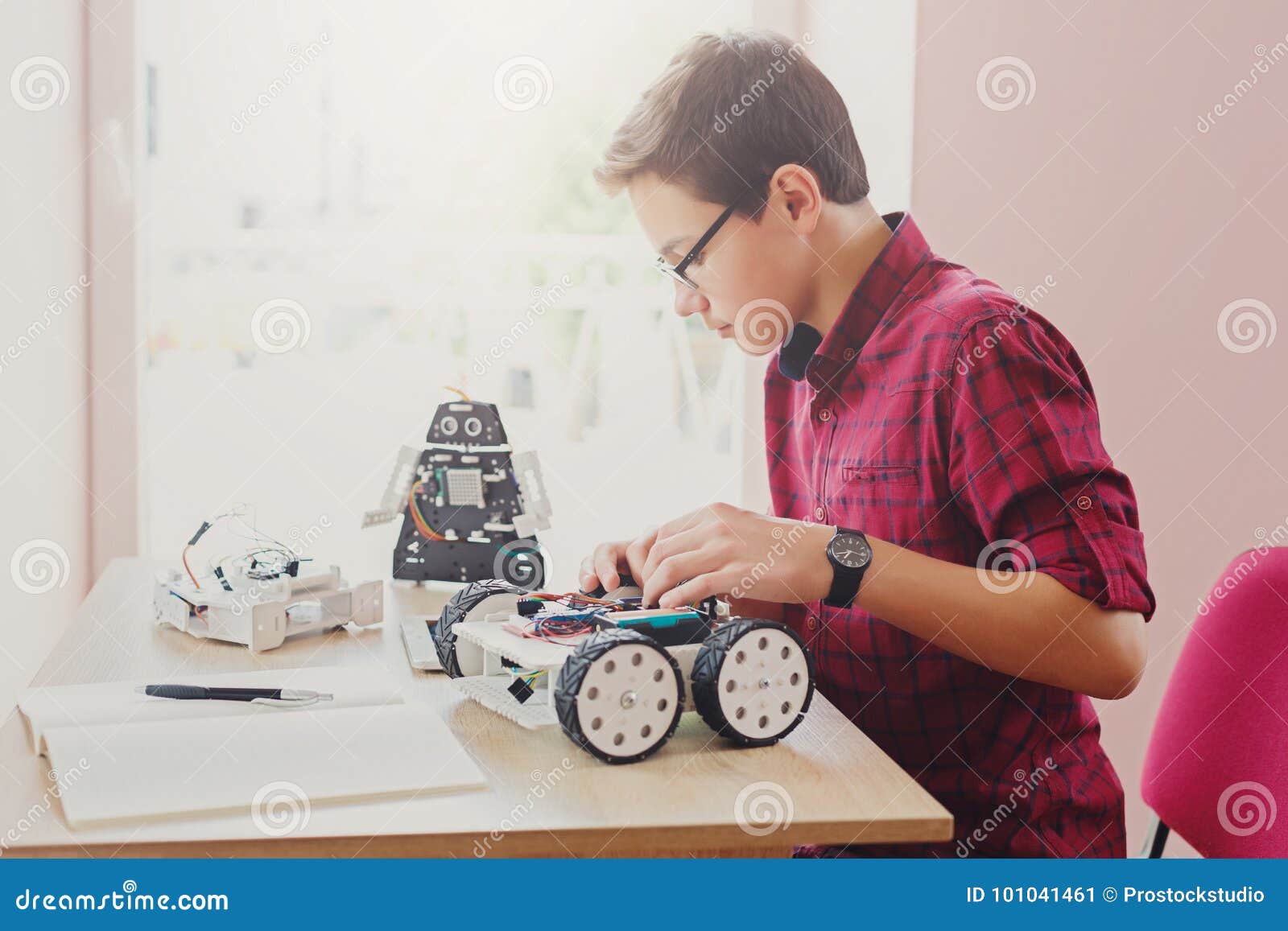 Stem Education. Boy Creating Robot at Lab Stock Image - Image of design ...