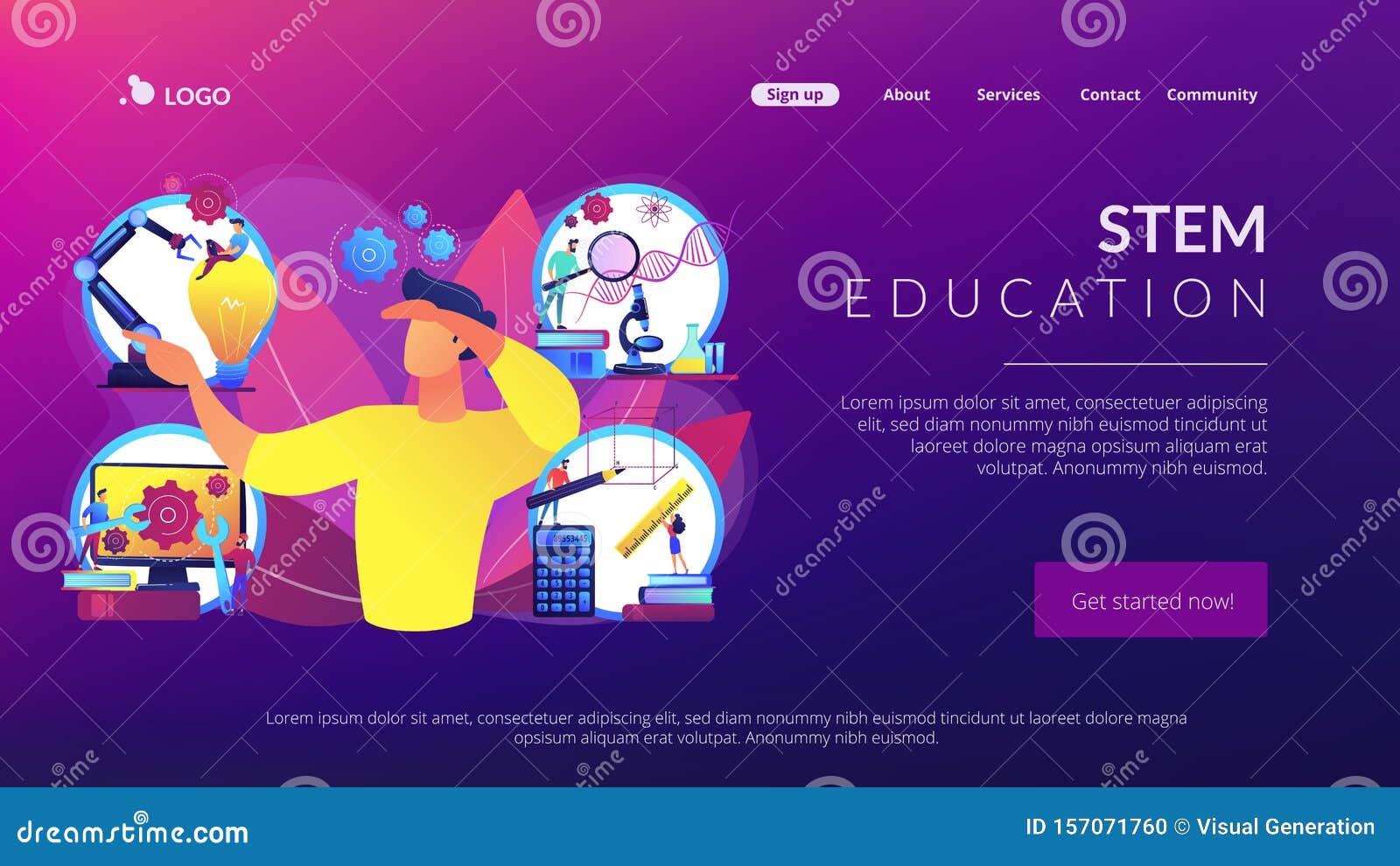 STEM Education Concept Landing Page Stock Vector - Illustration of ...