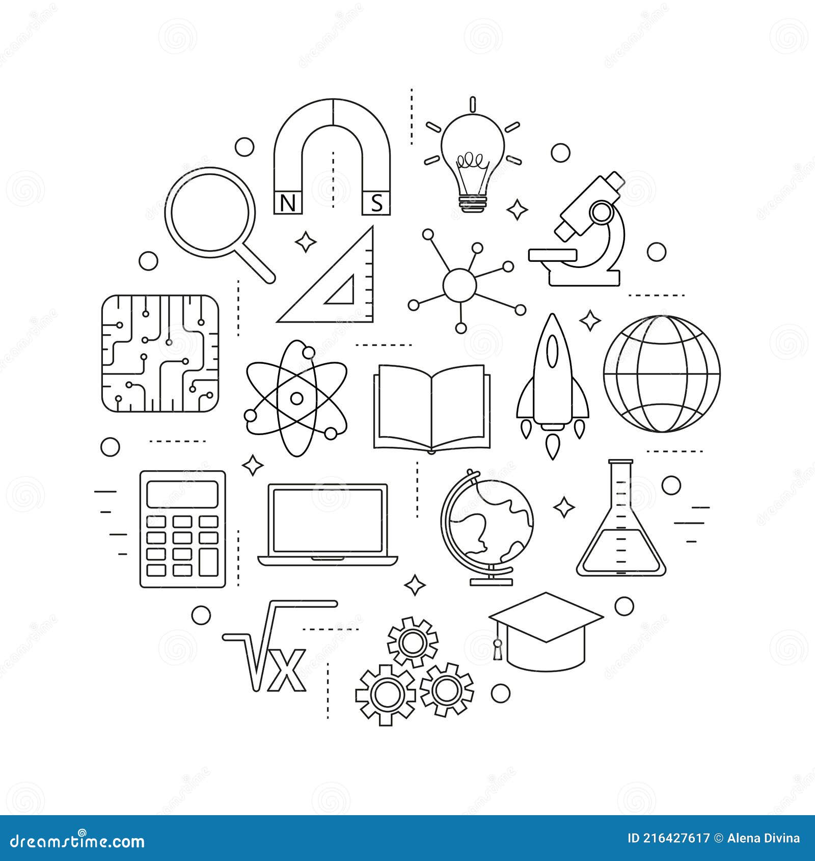 STEM education icons 4 stock vector. Illustration of math - 216427617