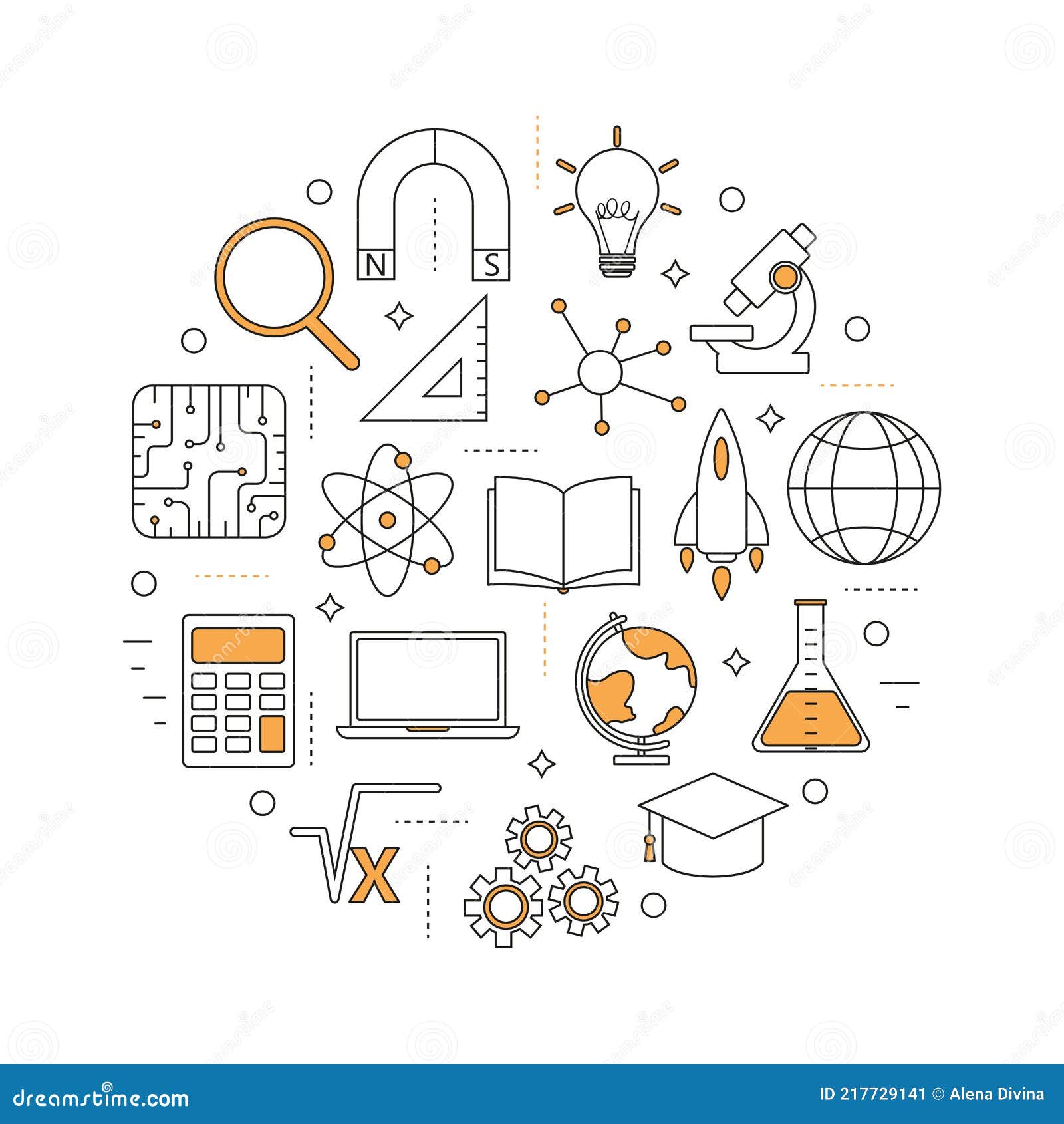 STEM education icons 6 stock vector. Illustration of magnifier - 217729141