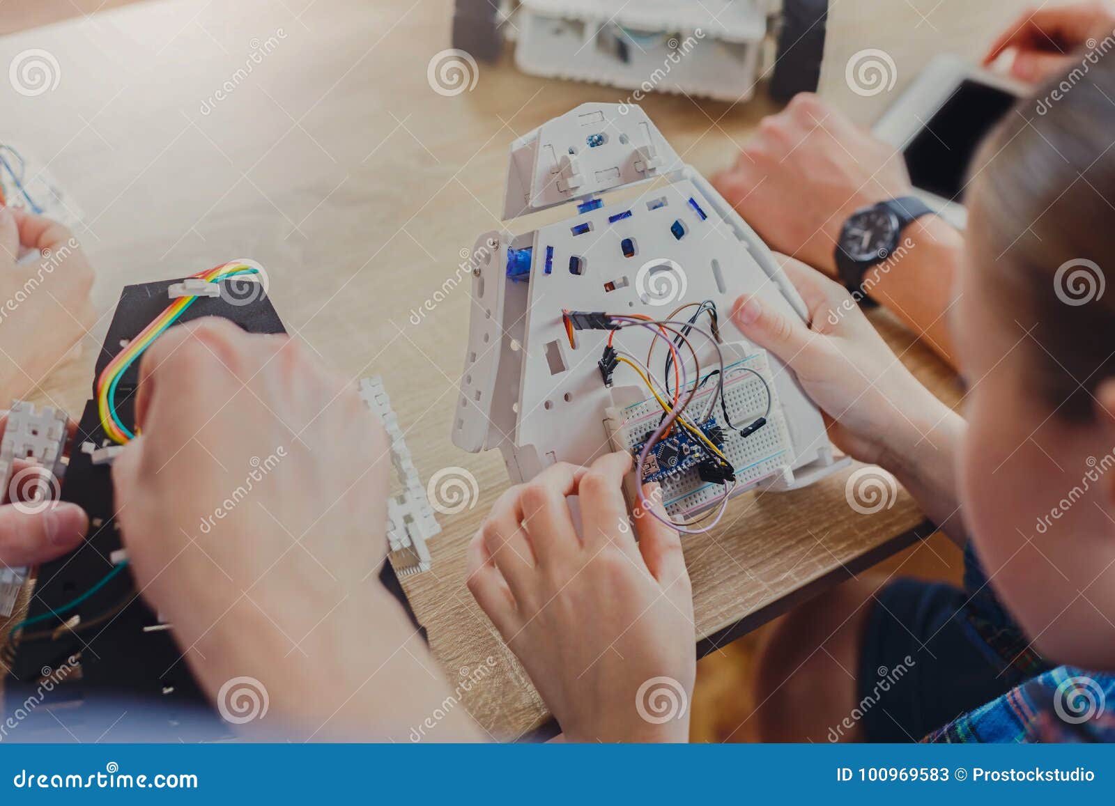 Stem Education. Kids Creating Robots with Teacher Stock Image - Image ...
