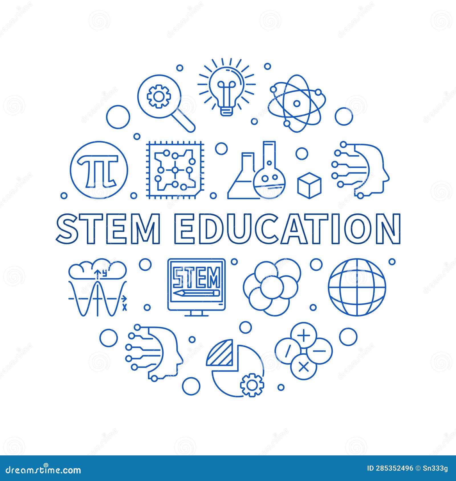 STEM Education Round Minimal Vector Blue Line Illustration. Science ...