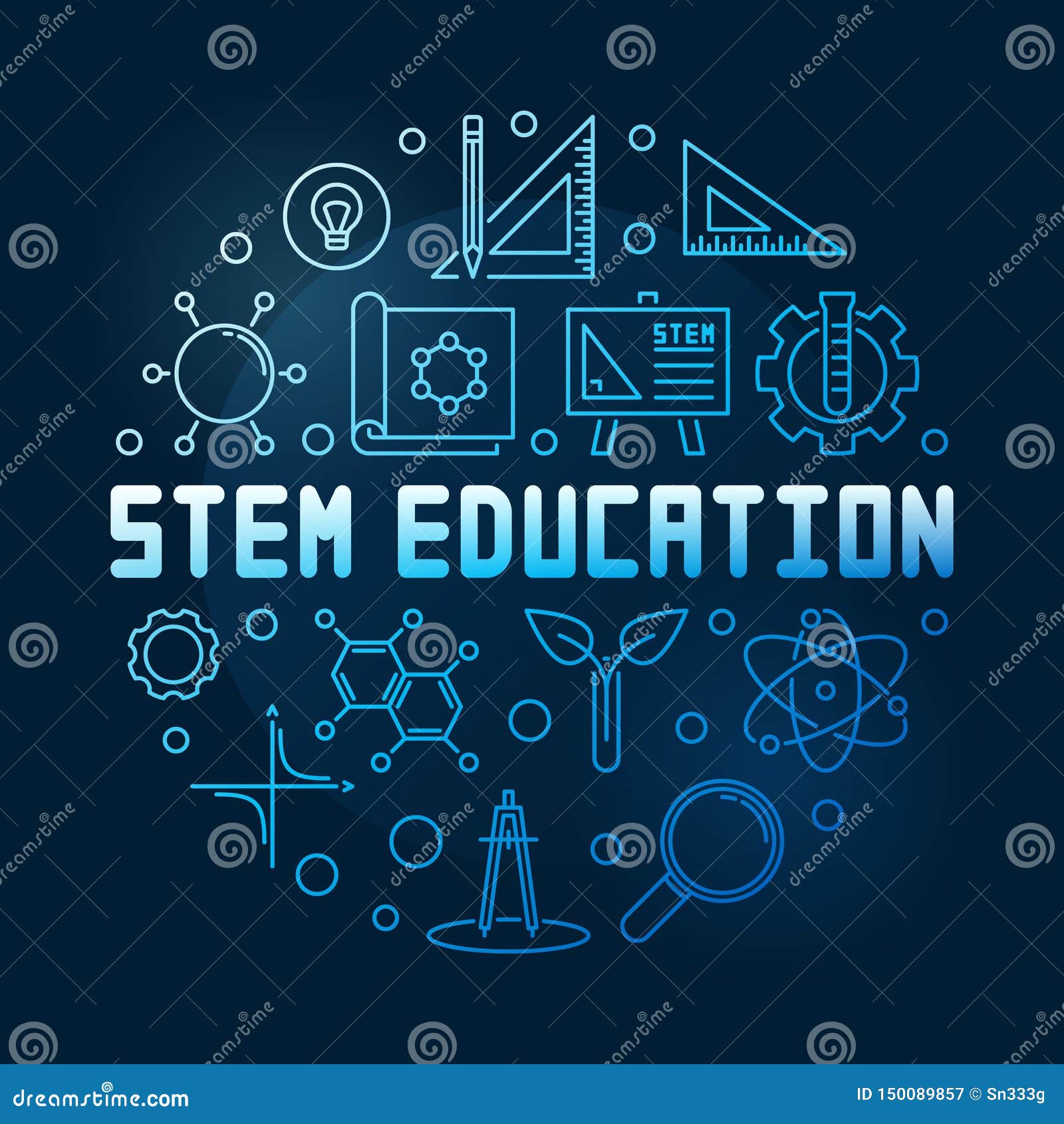 STEM Education Vector Concept Blue Linear Round Illustration Stock ...