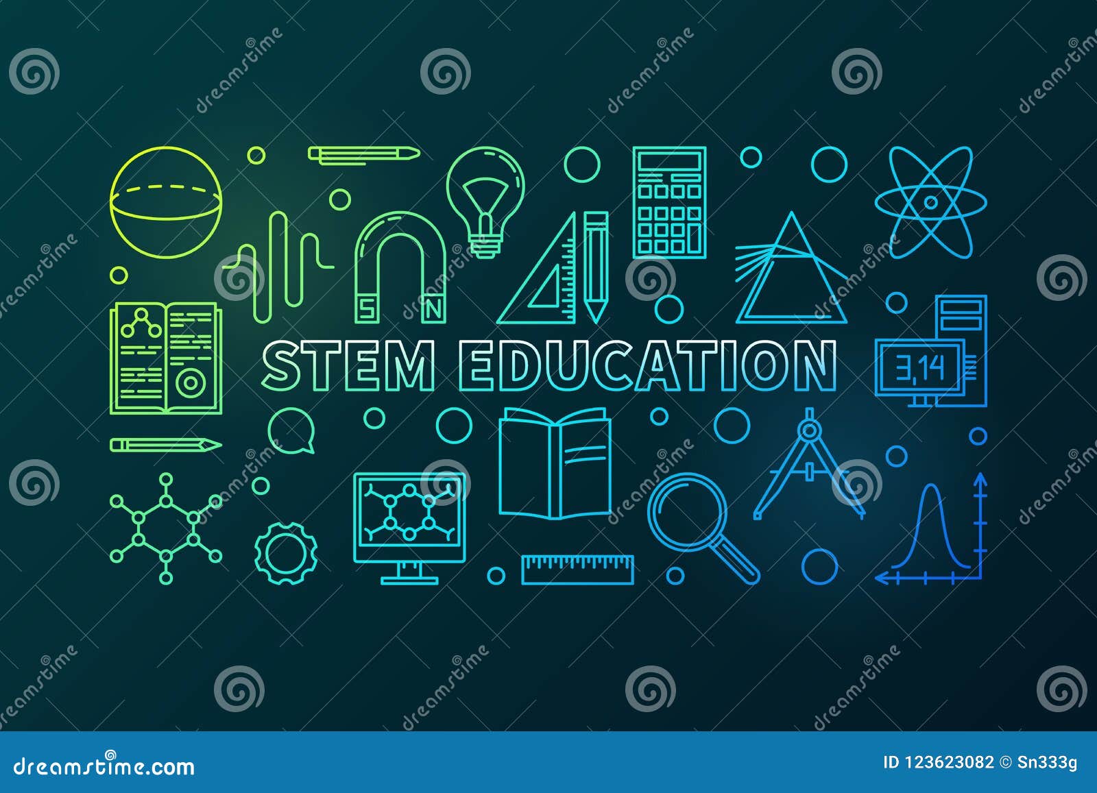 STEM Education Vector Outline Colored Horizontal Banner Stock Vector ...