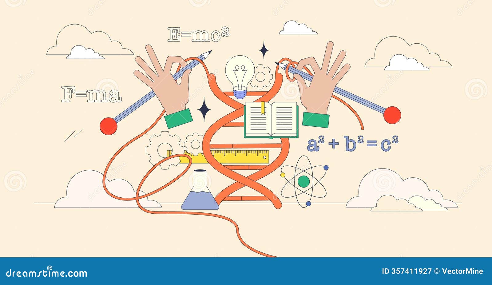 STEM Education Visual with Hands Holding Tools, DNA Strand, and ...
