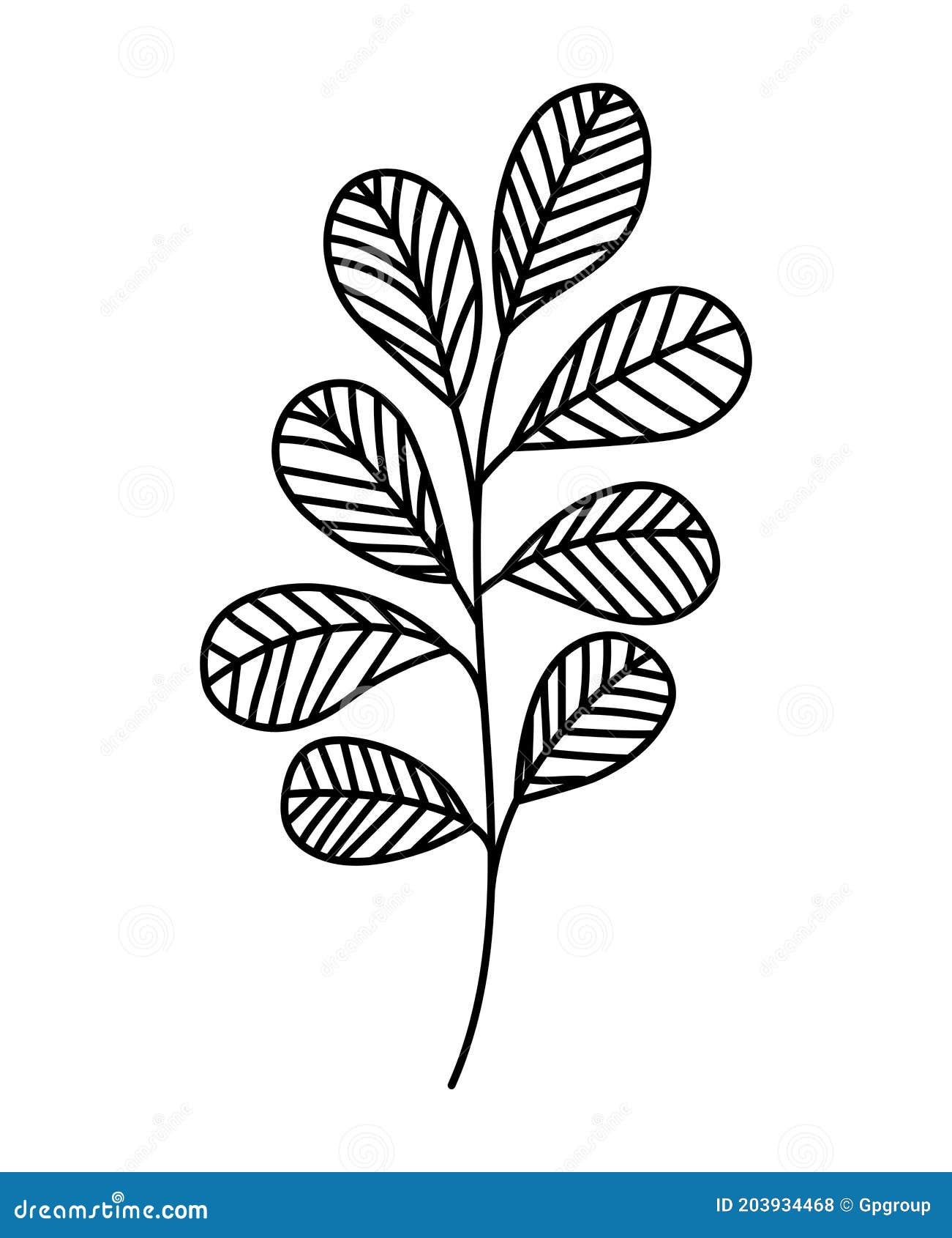Stem with Eight Leaves in the Sides Stock Vector - Illustration of ...