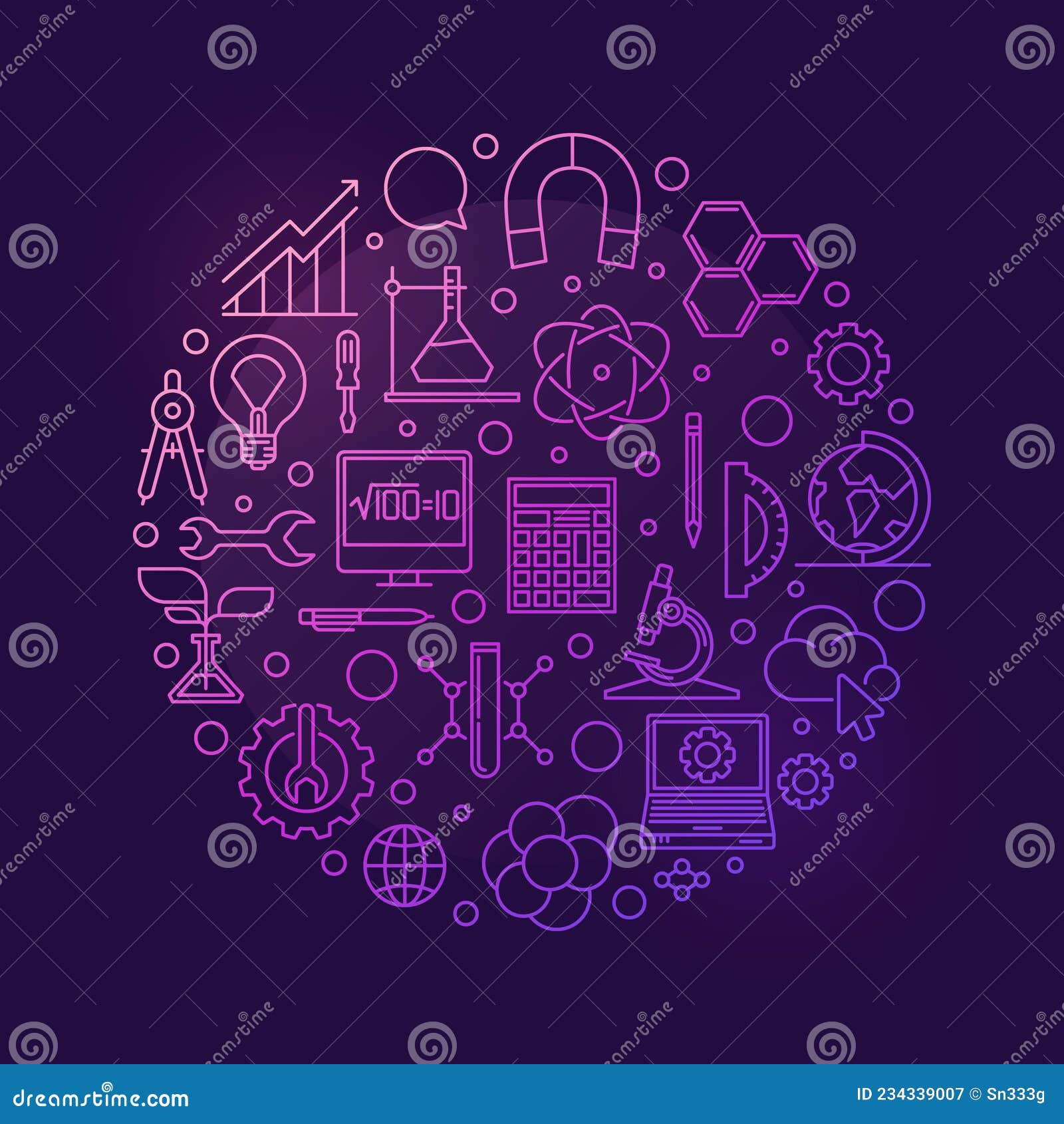 STEM Four Fields Circle Shaped Colored Outline Vector Banner Stock ...