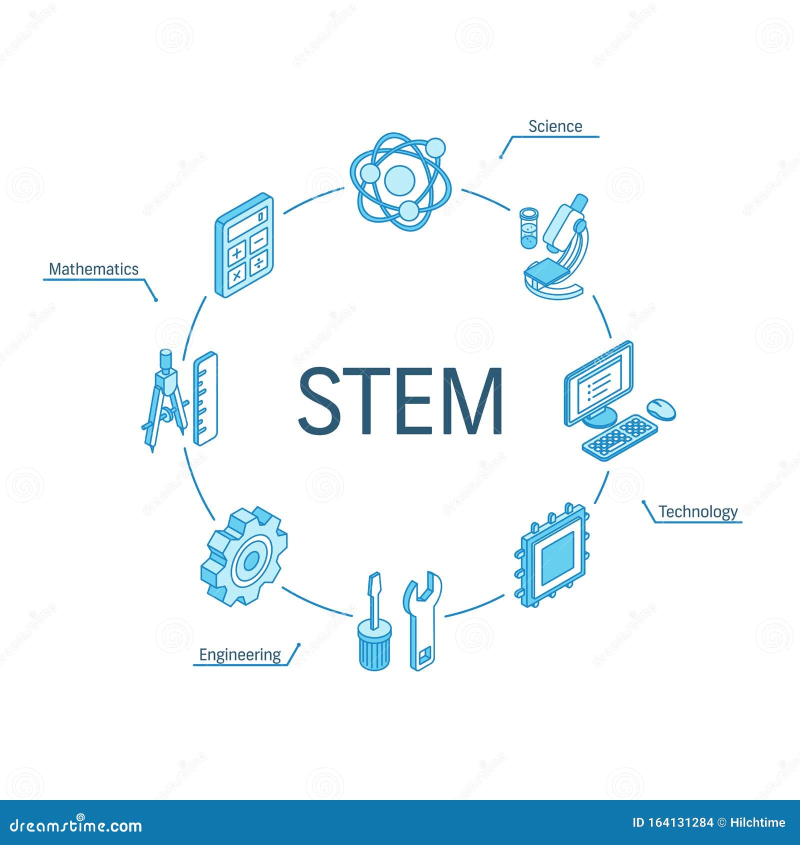 STEM Isometric Concept. Connected Line 3d Icons. Integrated Circle ...