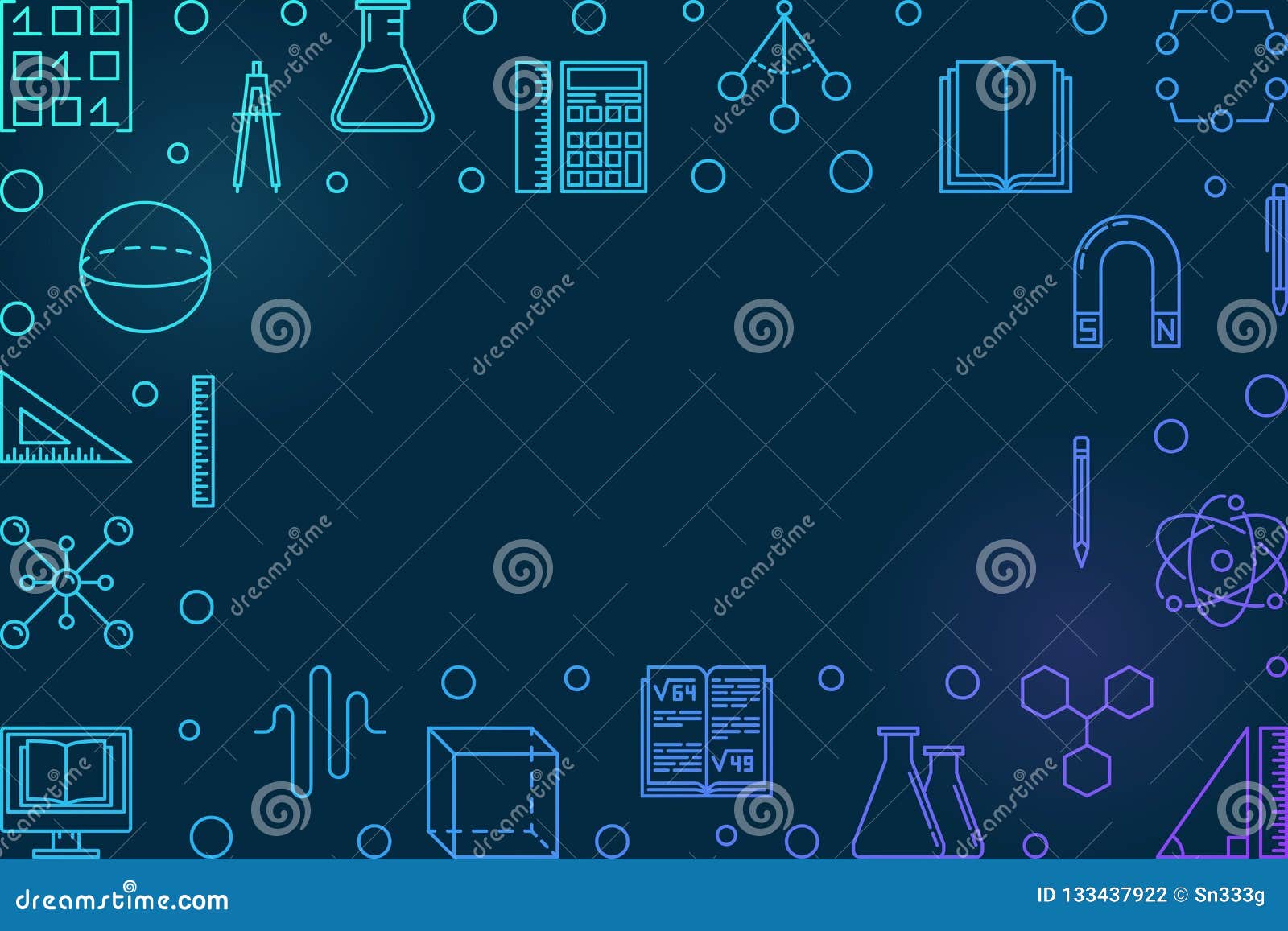 STEM Learning Blue Horizontal Frame. Vector Illustration Stock Vector ...