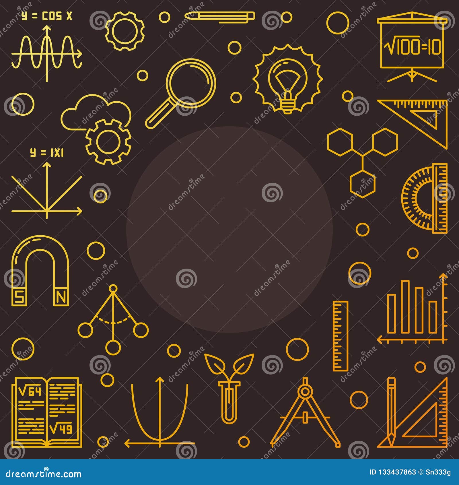 STEM Learning Square Golden Frame. Vector Outline Illustration Stock ...