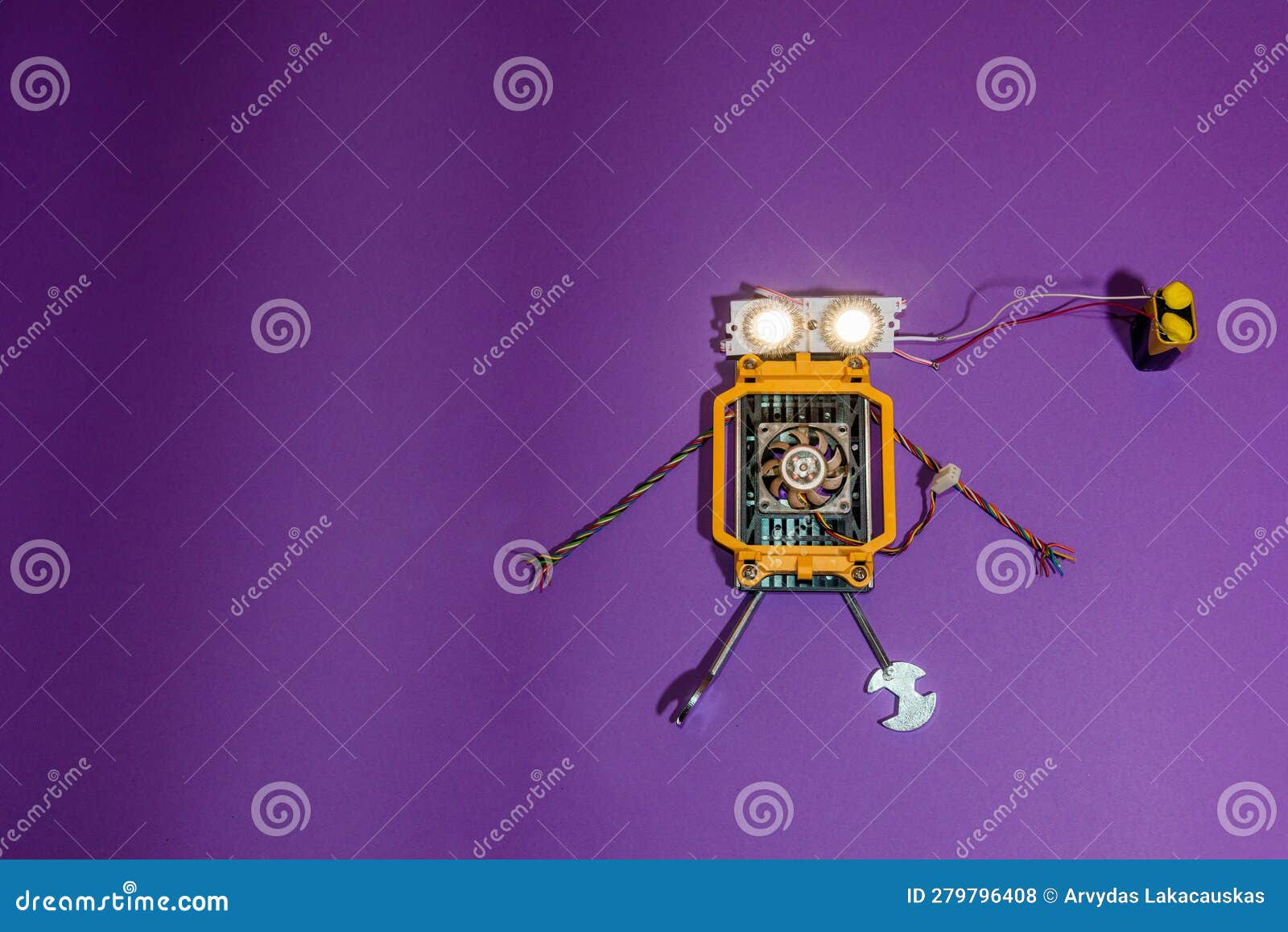 Stem Robot Flat Lay on the Purple Background.Robotics and Electronics ...