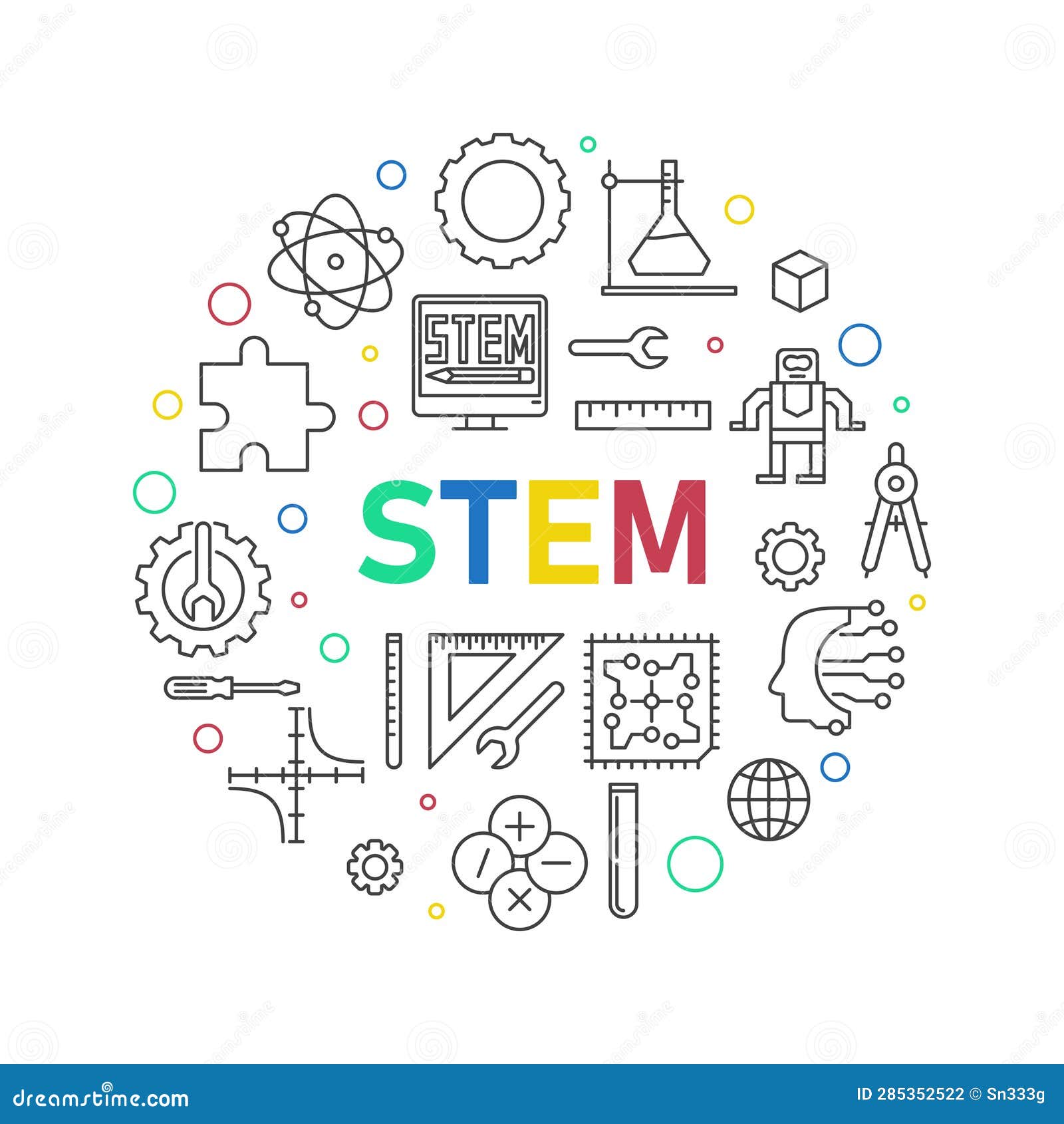 STEM Round Outline Vector Creative Illustration - Science Banner Stock ...