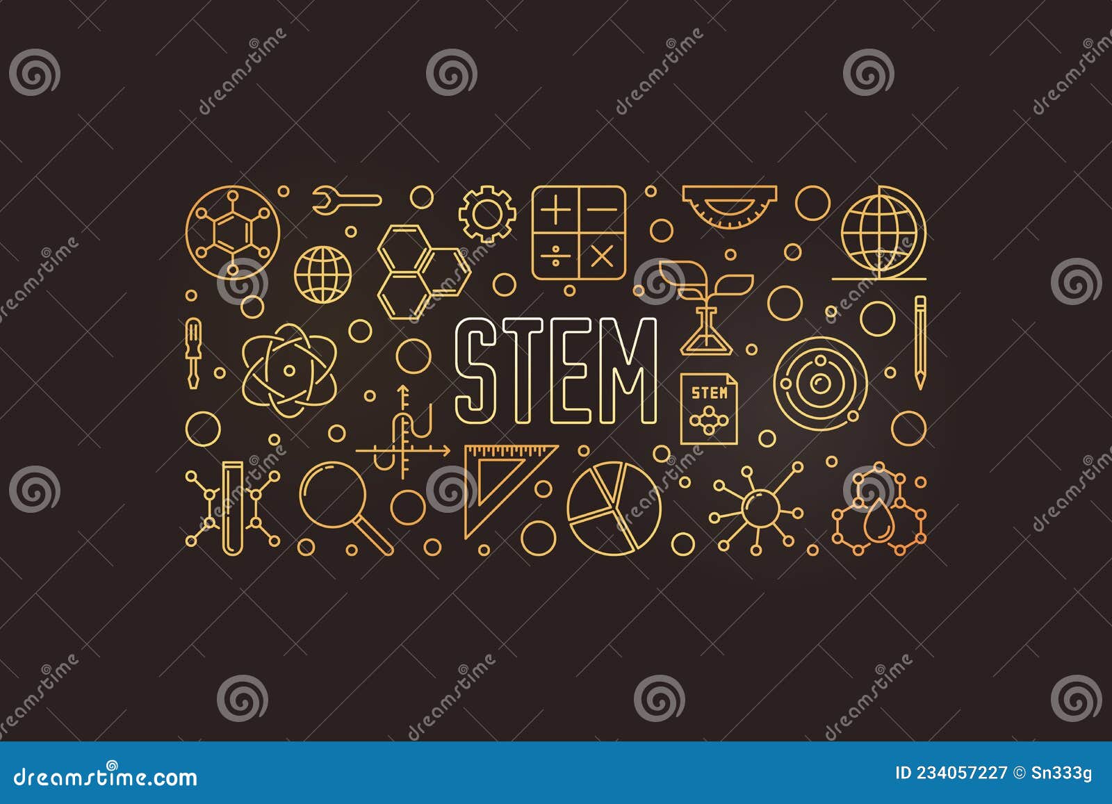 STEM Horizontal Golden Banner. Vector Linear Illustration Stock Vector ...