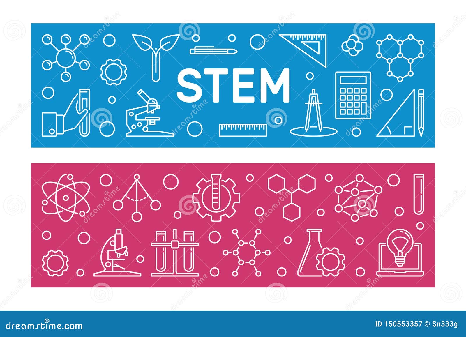 STEM Vector Concept Two Modern Banners in Outline Style Stock Vector ...