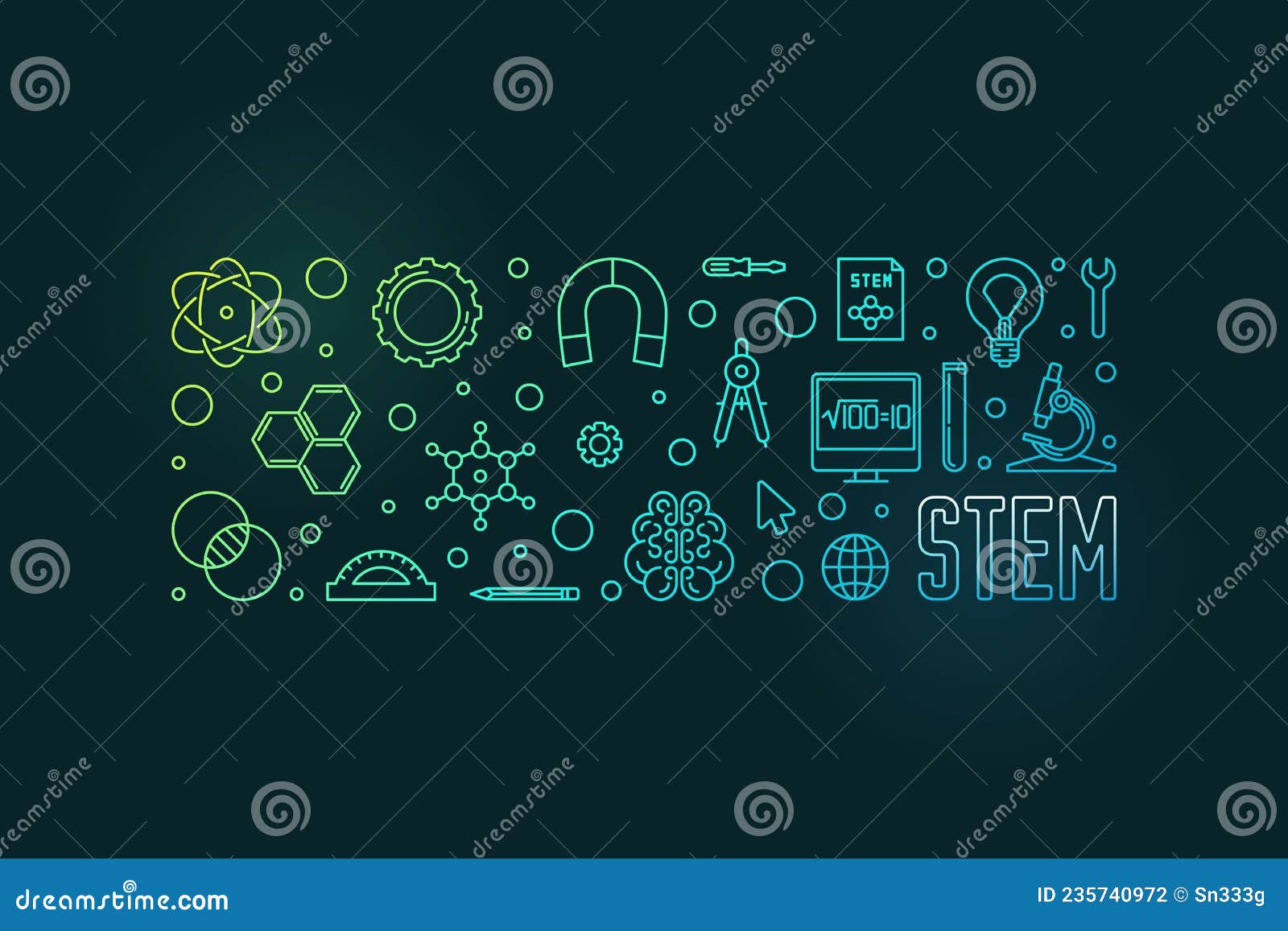 STEM Vector Horizontal Creative Colorful Banner in Line Style Stock ...