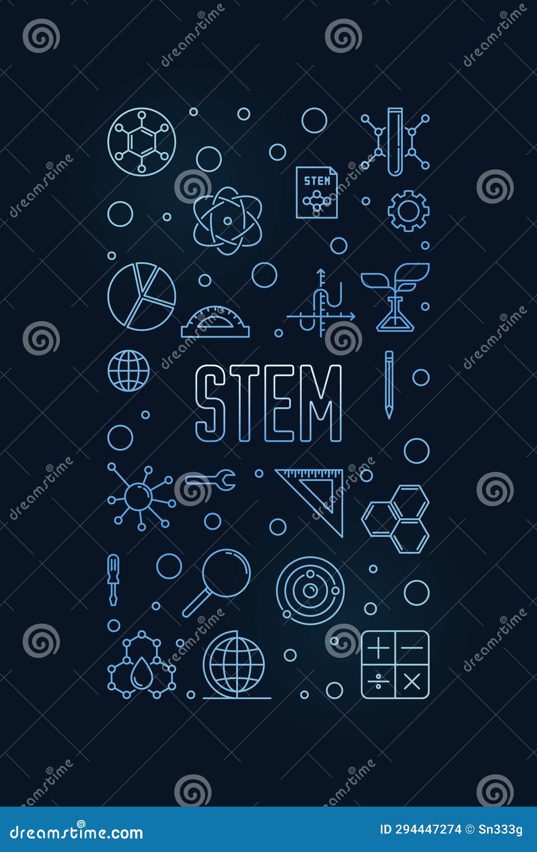 STEM Vector Outline Vertical Blue Banner - Science Concept Modern ...