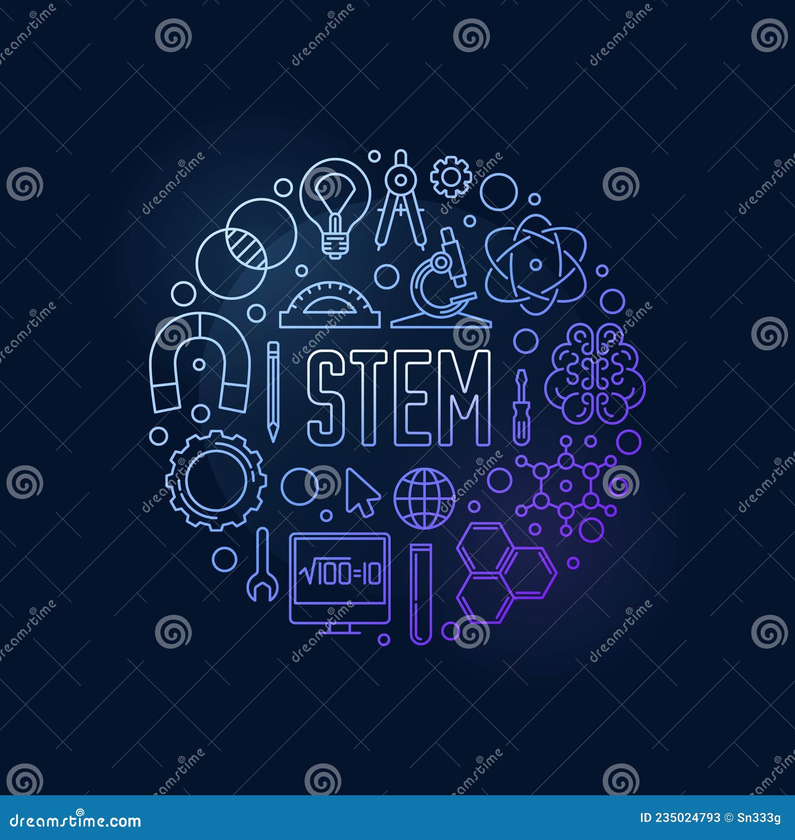 STEM Vector Round Creative Colored Outline Banner Stock Vector ...