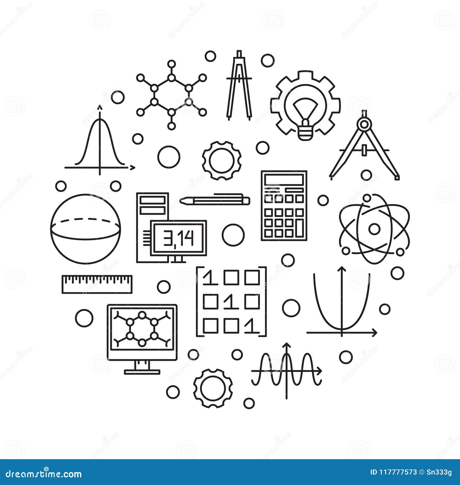 STEM Vector Round Minimal Illustration in Thin Line Style Stock Vector ...