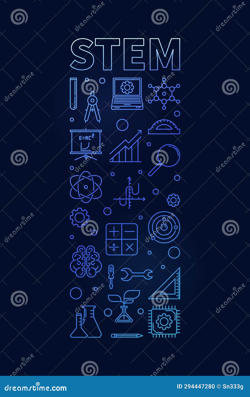 STEM Vector Thin Line Vertical Blue Modern Banner - Science Concept ...