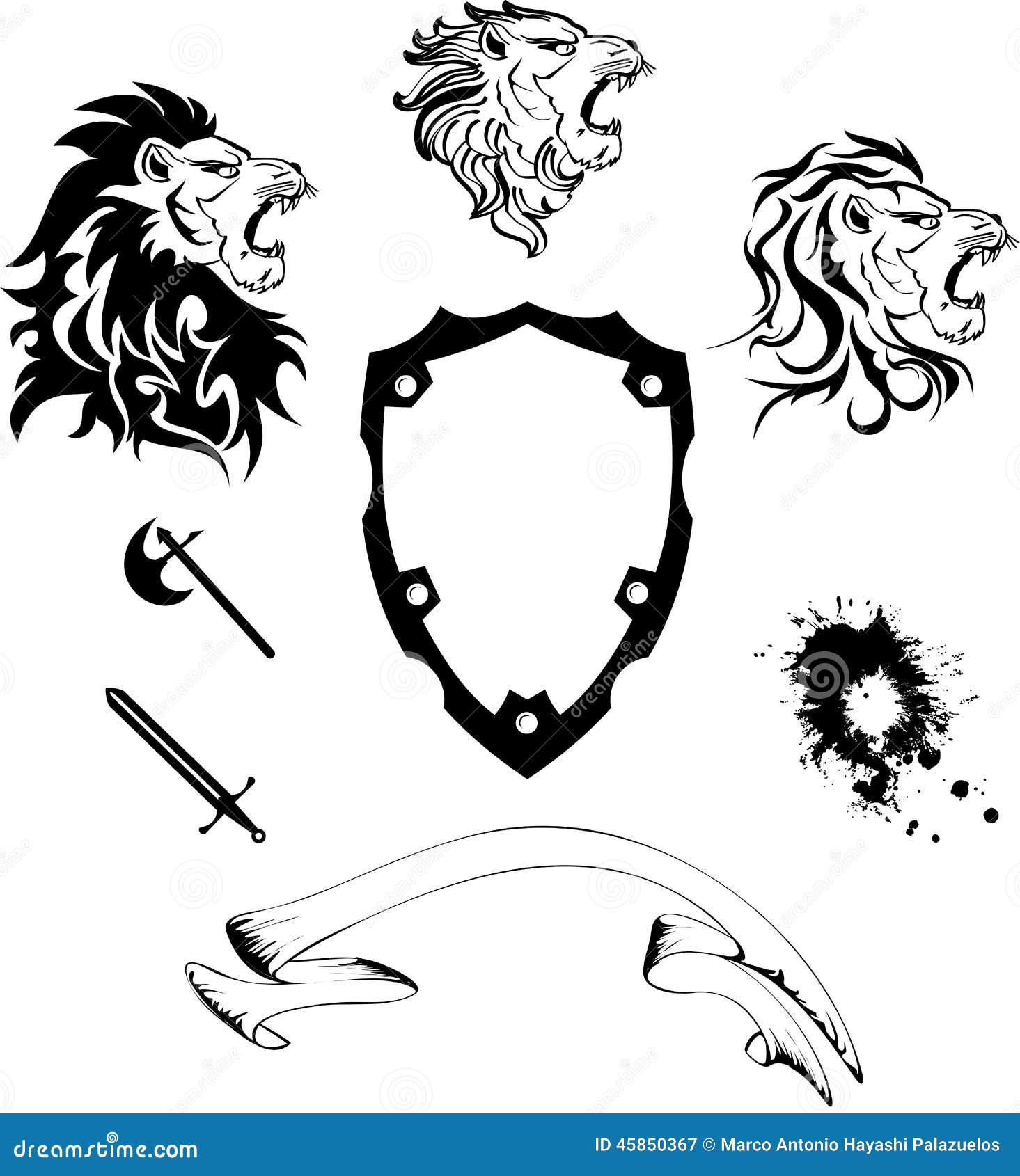 Stemma Araldica Set2 Della Testa Del Leone Illustrazione Vettoriale ...