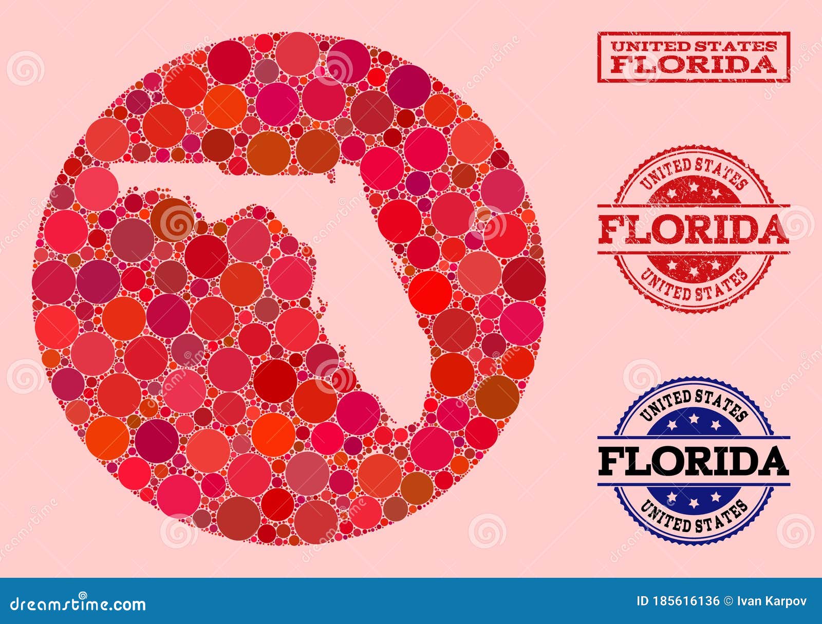 Stencil Circle Map of Florida State Mosaic and Rubber Stamp Stock ...