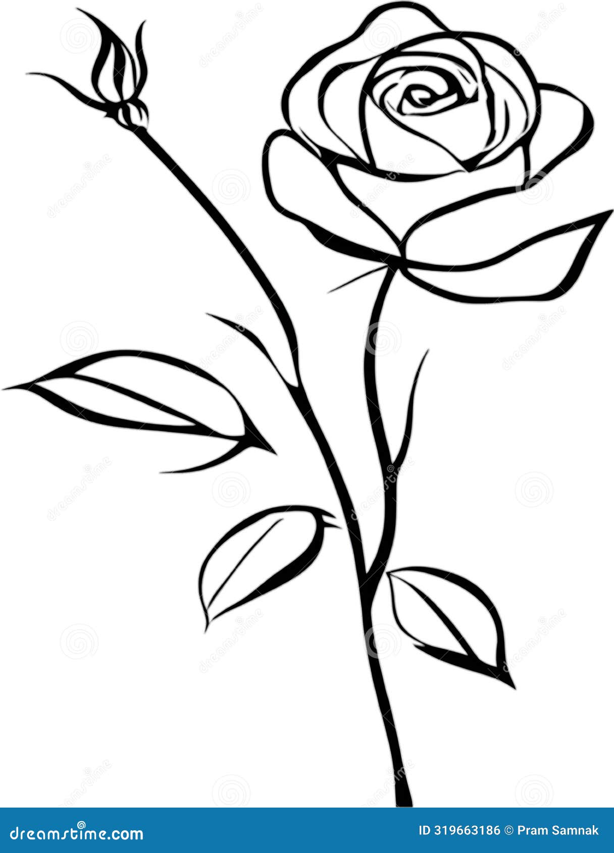 A Stencil Clipart of a Long-stemmed Rose. Stock Photo - Illustration of ...