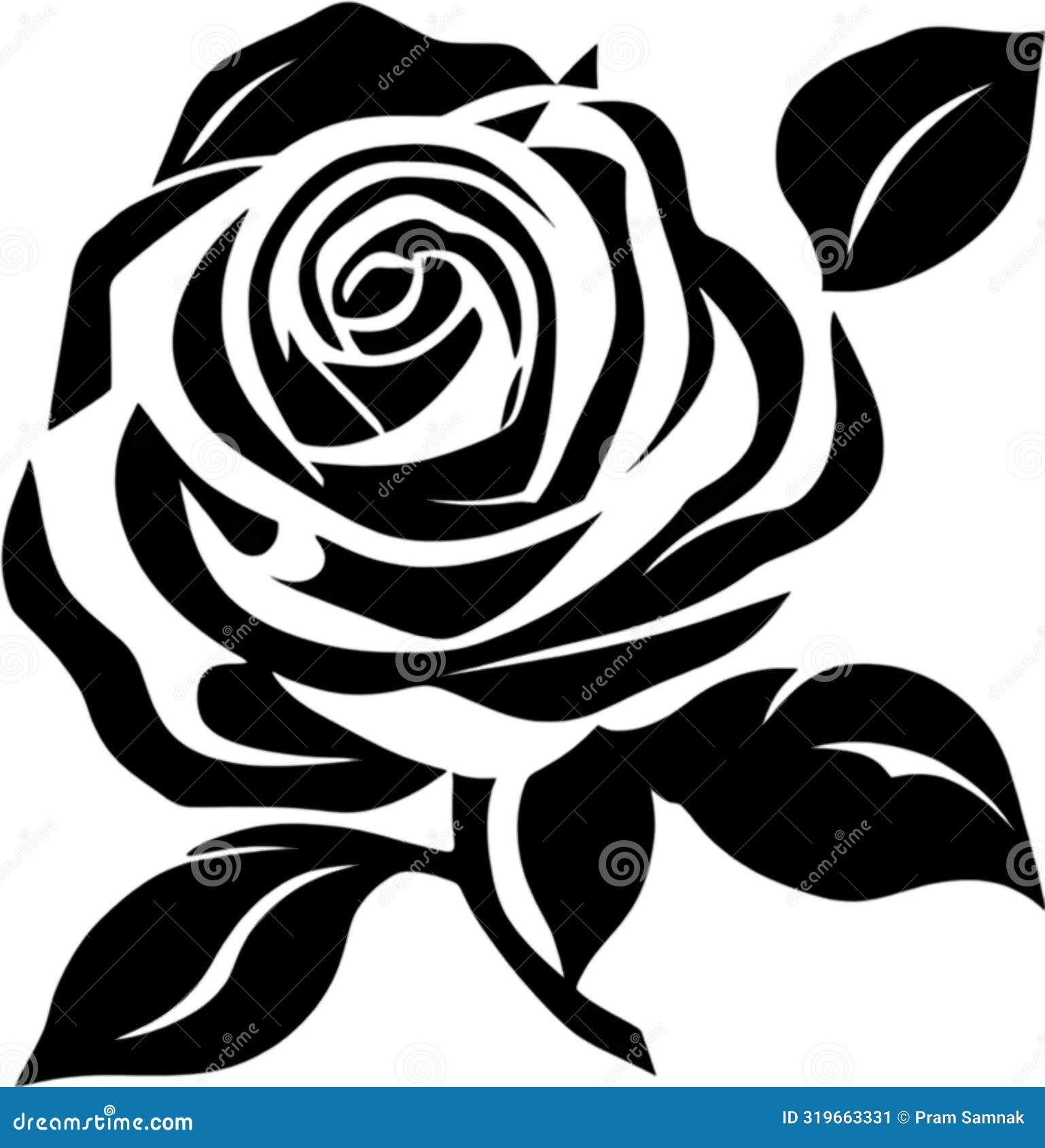 A Stencil Clipart of a Long-stemmed Rose. Stock Image - Illustration of ...