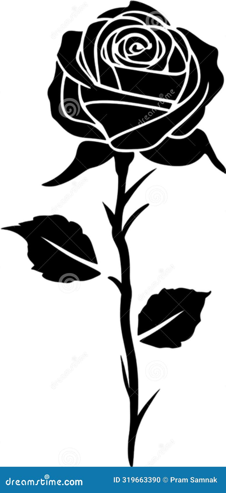A Stencil Clipart Of A Long-stemmed Rose. Royalty-Free Stock Image ...