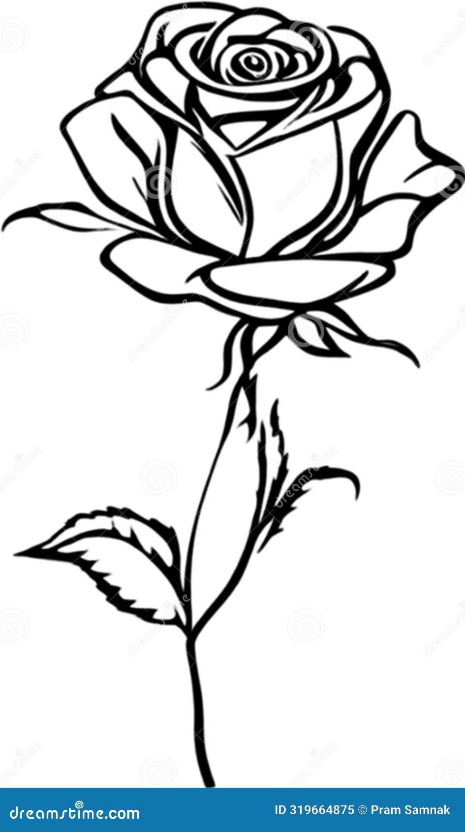 A Stencil Clipart of a Long-stemmed Rose. Stock Image - Illustration of ...