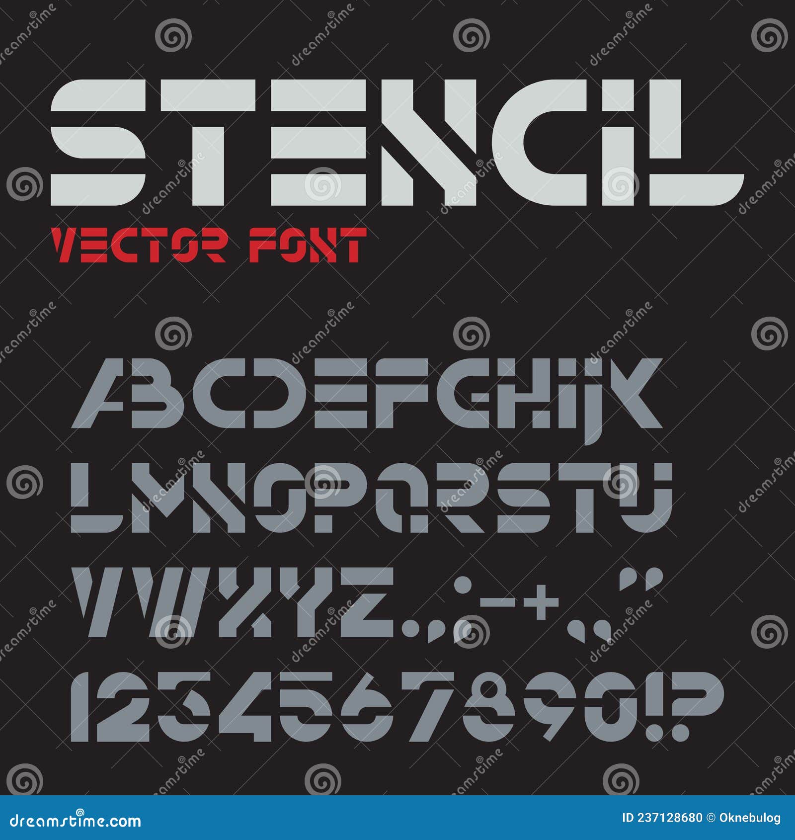 Stencil Font. Collection of Letters, Numbers and Punctuation Marks ...