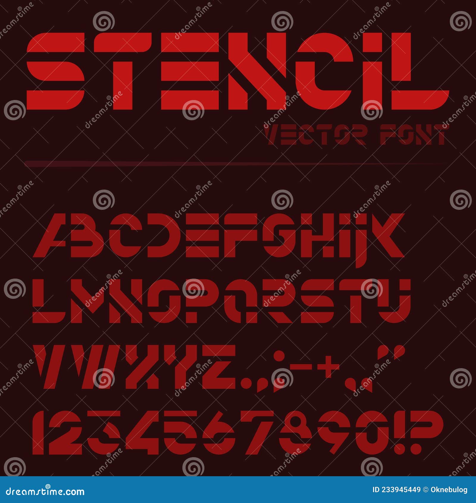 Stencil Font. Collection of Letters, Numbers and Punctuation Marks ...
