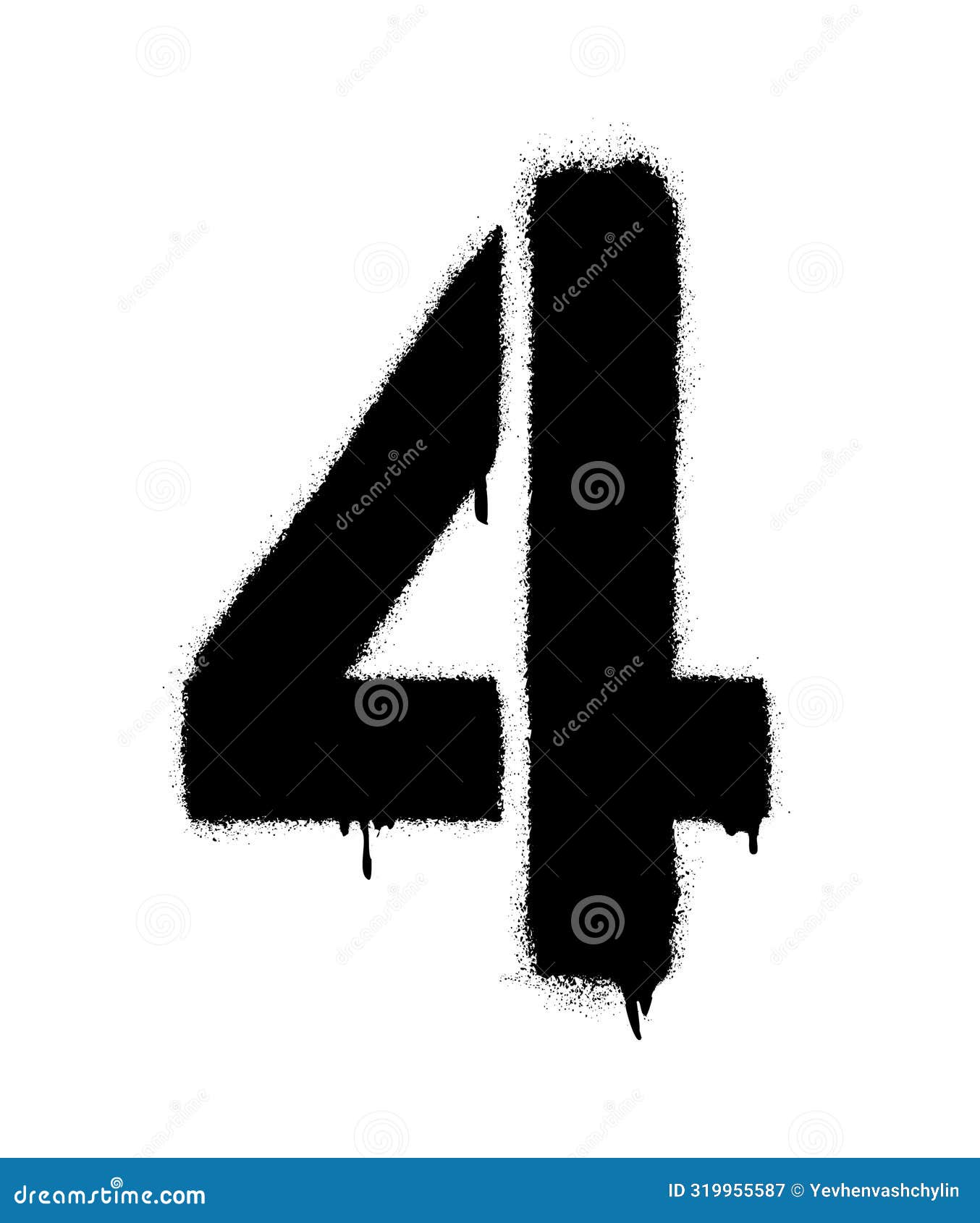 Stencil with the Number 4 with Paint Smudges. Black Symbol on a White ...