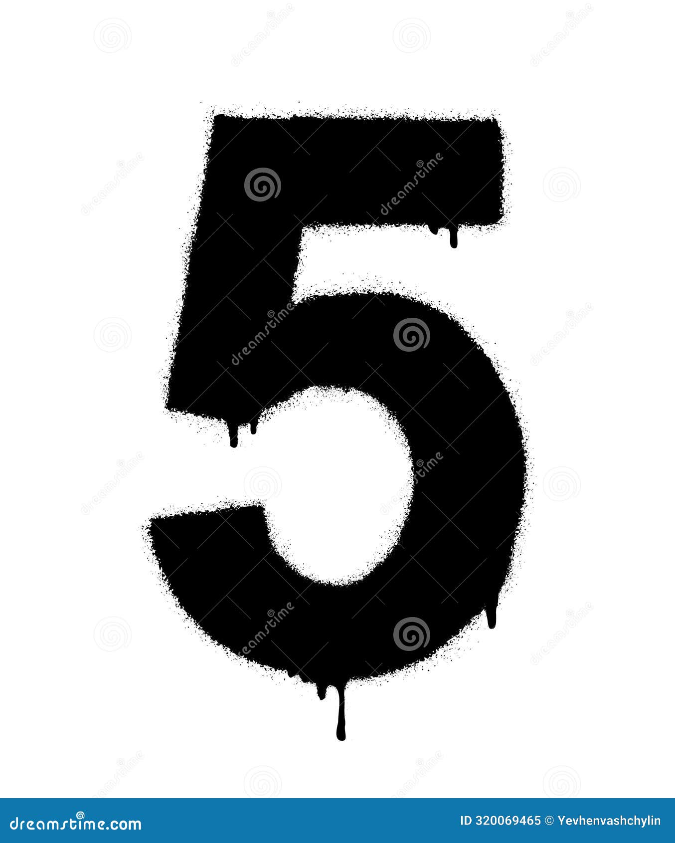 Stencil with the Number 5 with Paint Smudges. Black Symbol on a White ...